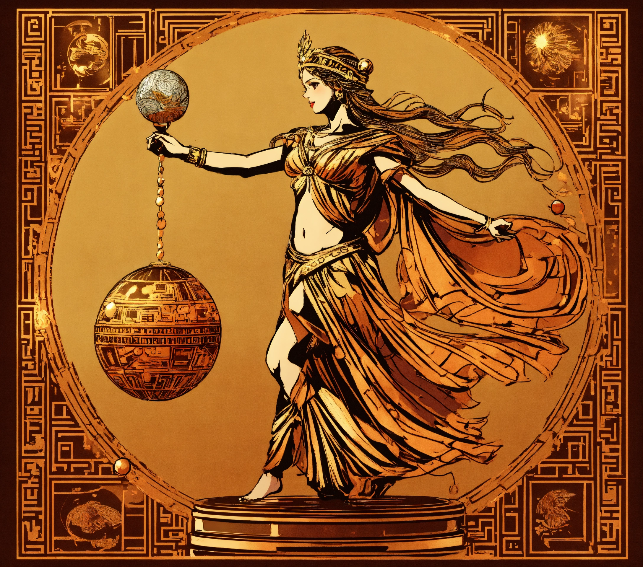 Lexica - Please design a Greek goddess dancing with a ball of COMPUTER ...
