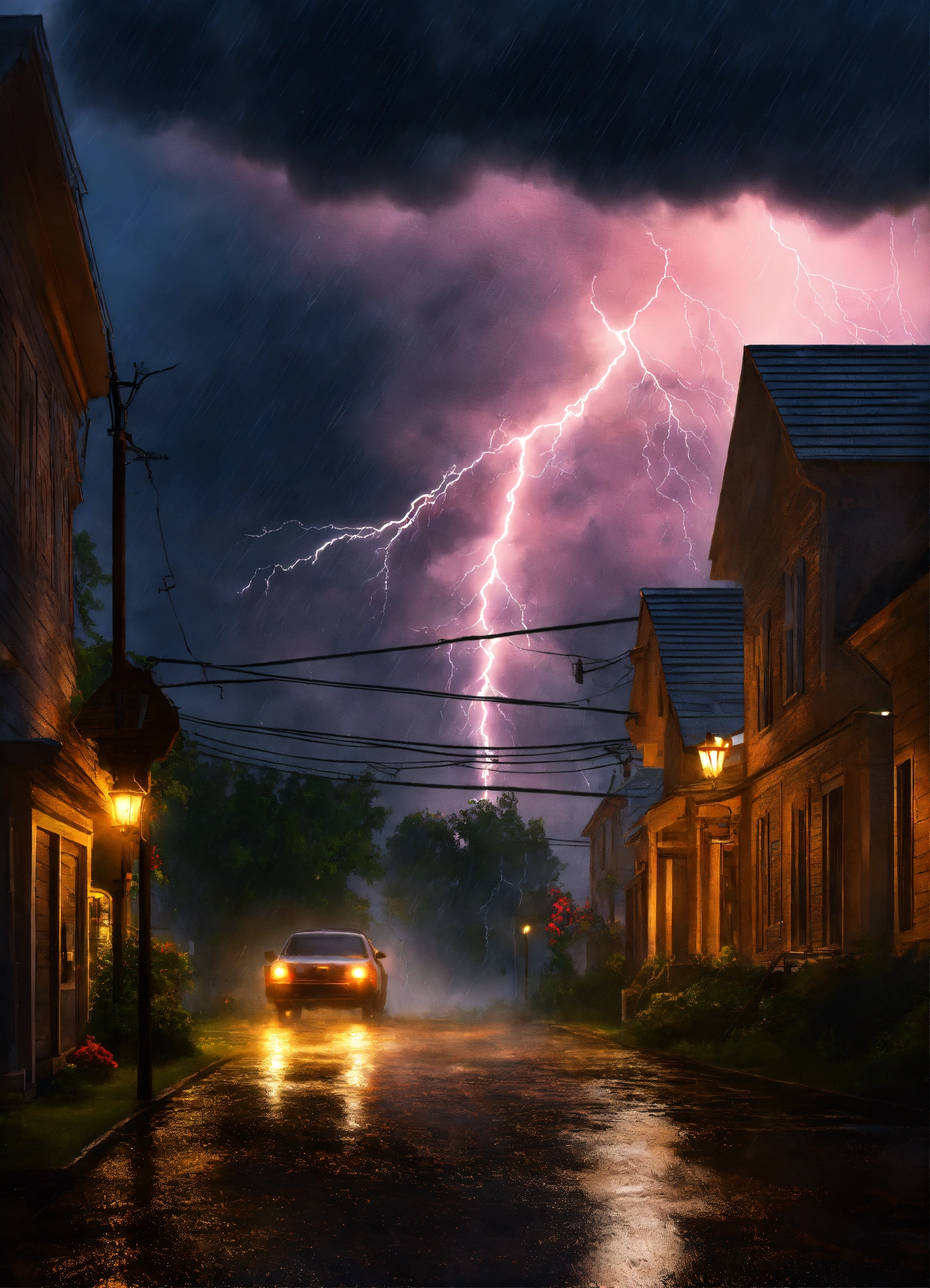Lexica - Magical glowing rain, thunderstorm, stormy, monster in the ...