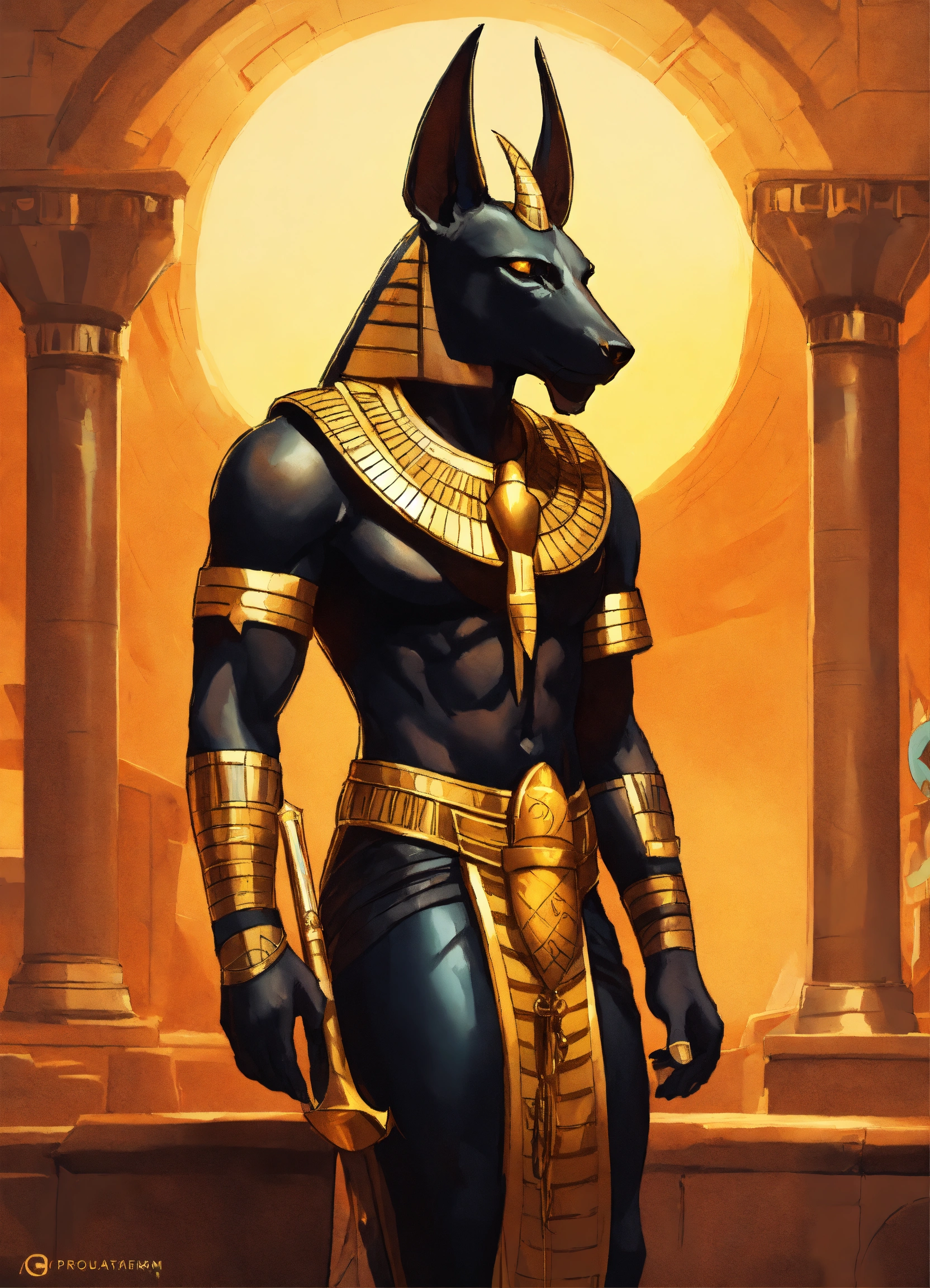 Lexica - Egyptian god Anubis, cartoon oil paint, 2D illustration style ...