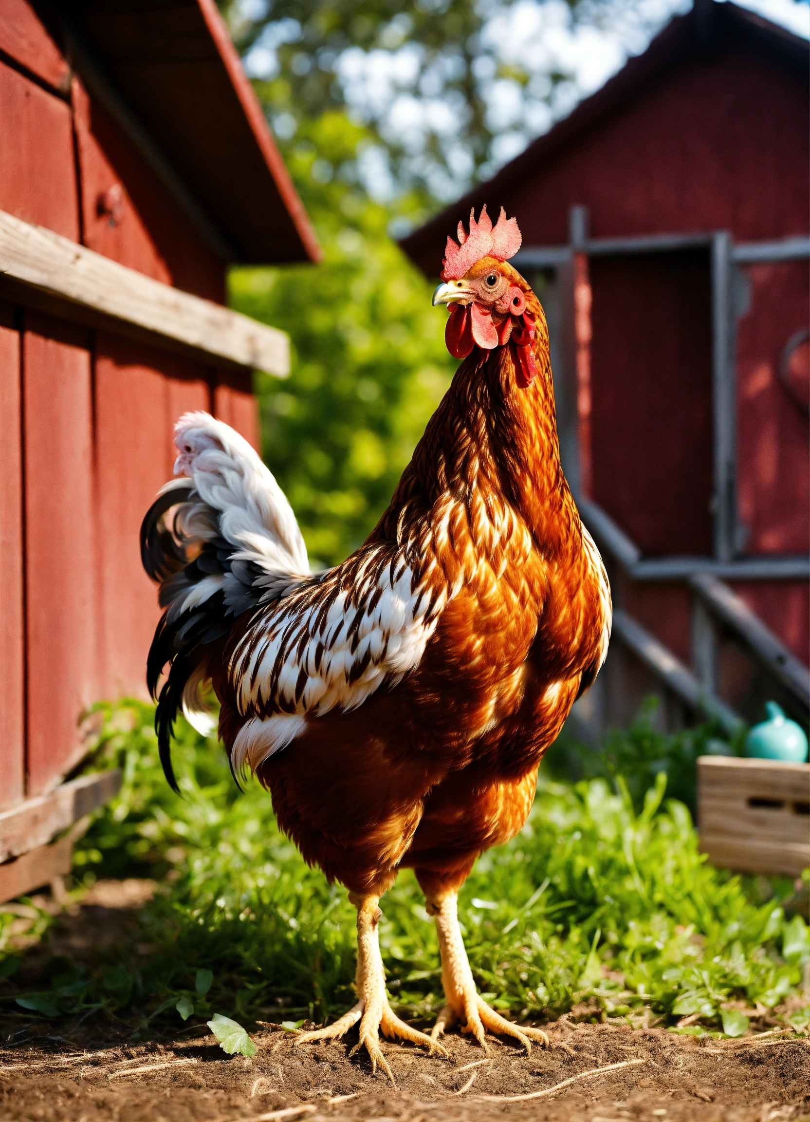 Lexica - Rhode Island Red chicken facing viewer holding a diamond sword ...