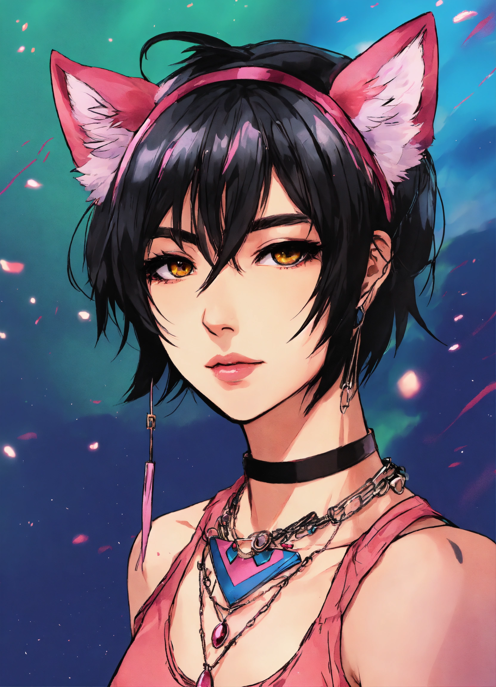 Lexica - A transgender woman with emo cut black hair, streak in front ...