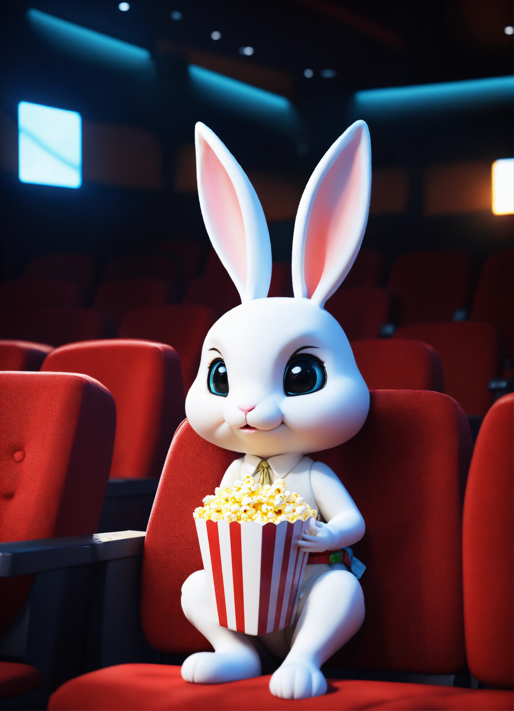 Lexica - Cute small humanoid white rabbit sitting in a in a movie ...