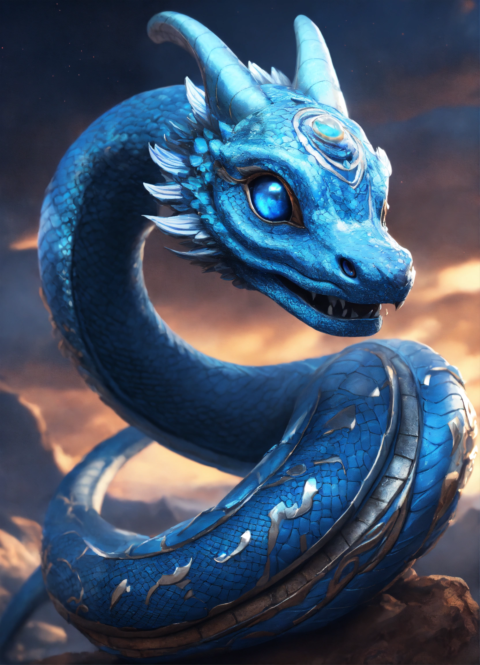 Lexica - A giant serpent in blue and silver with adorable chibi ...