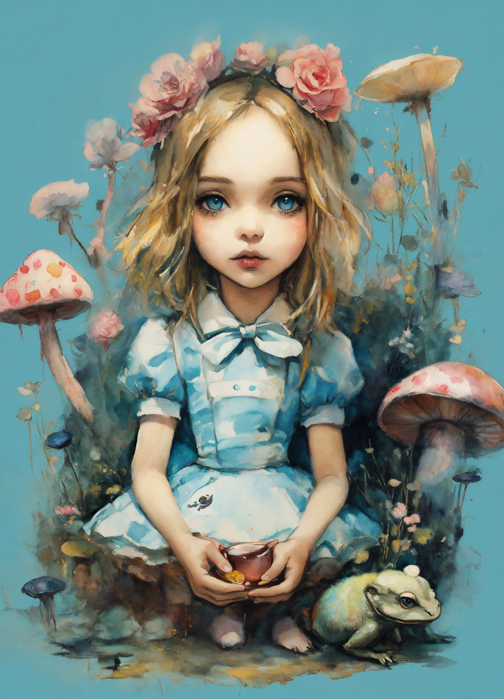 Lexica - Mixed media oil painting of a beautiful adorable Alice in ...