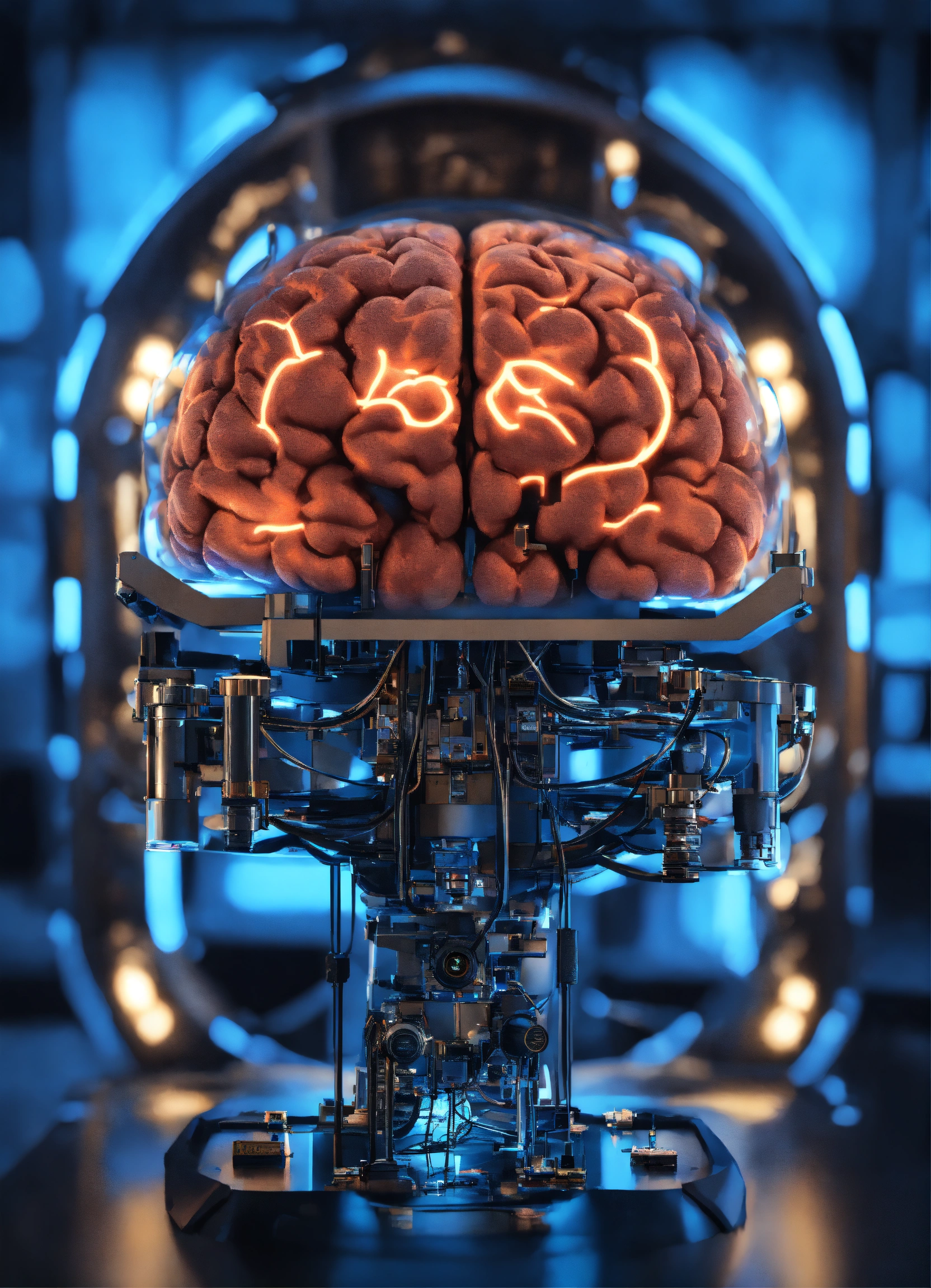 Lexica - "illuminated thought process", glowing brain center stage ...