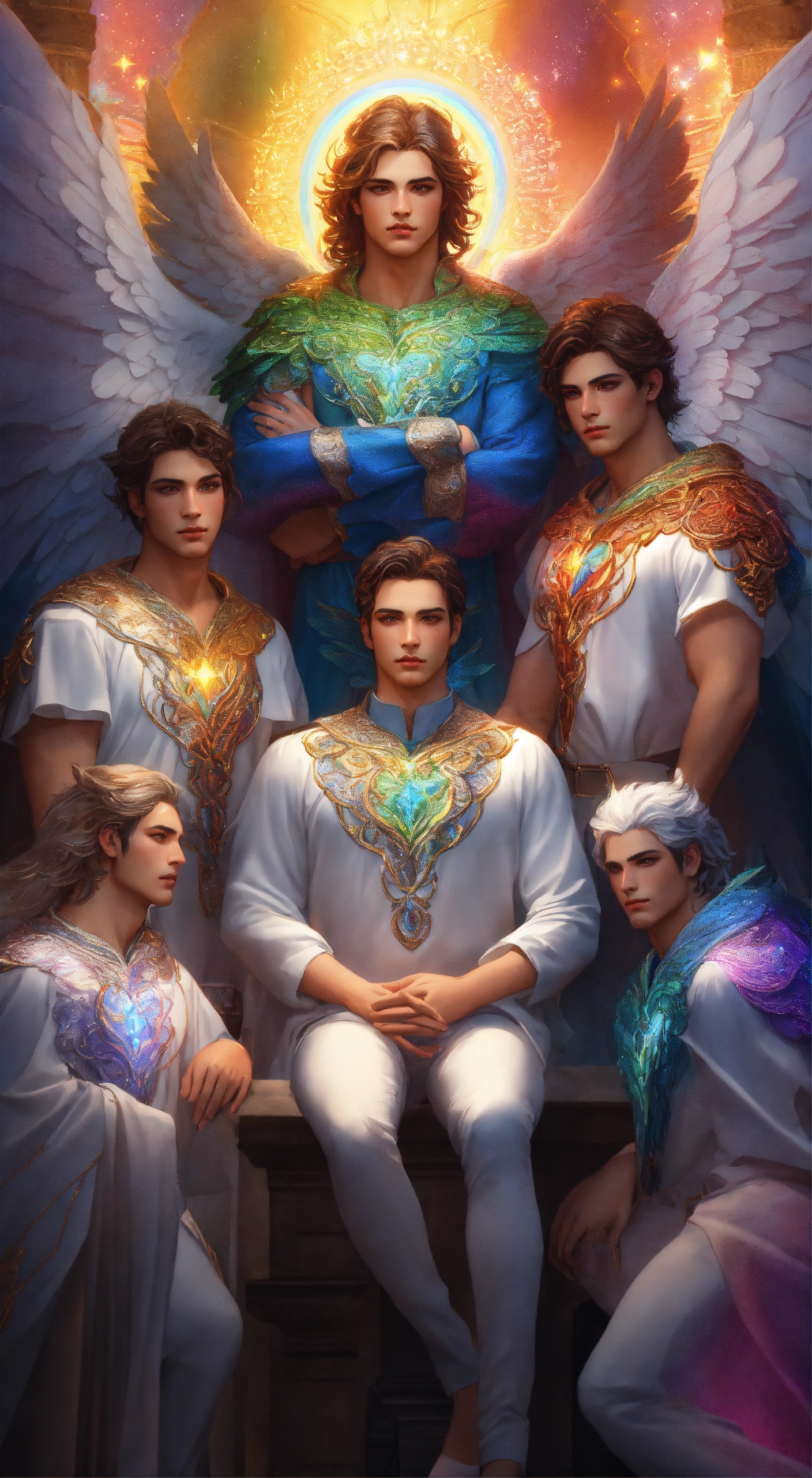 Lexica - Group of 7 beautiful and perfect male Angels, detailed and ...
