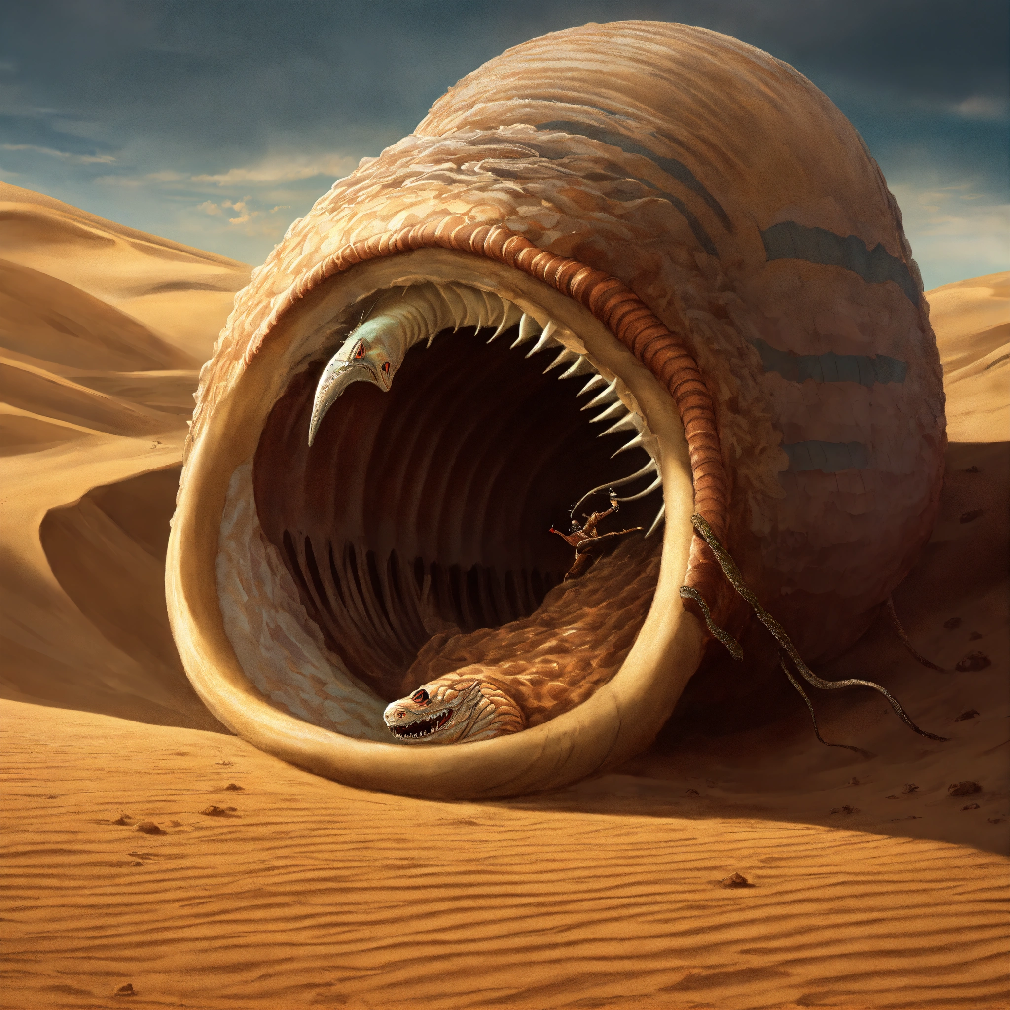 Lexica - A Dune sandworm fighting a Graboid sandworm
