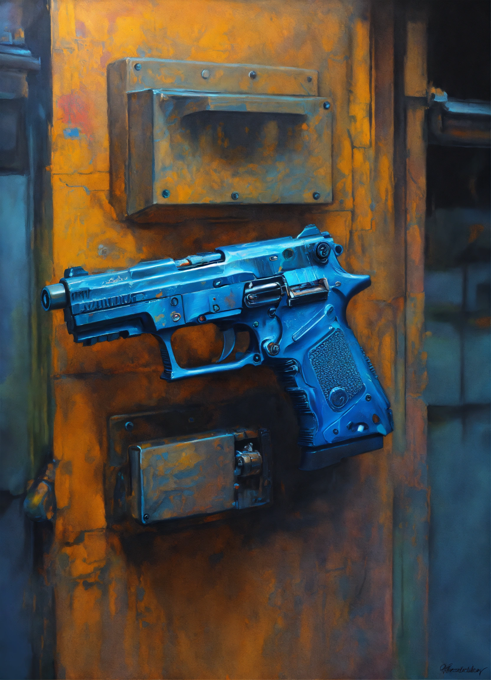Lexica - Cyberpunk handgun Metalic gun blue gritty realistic oil ...