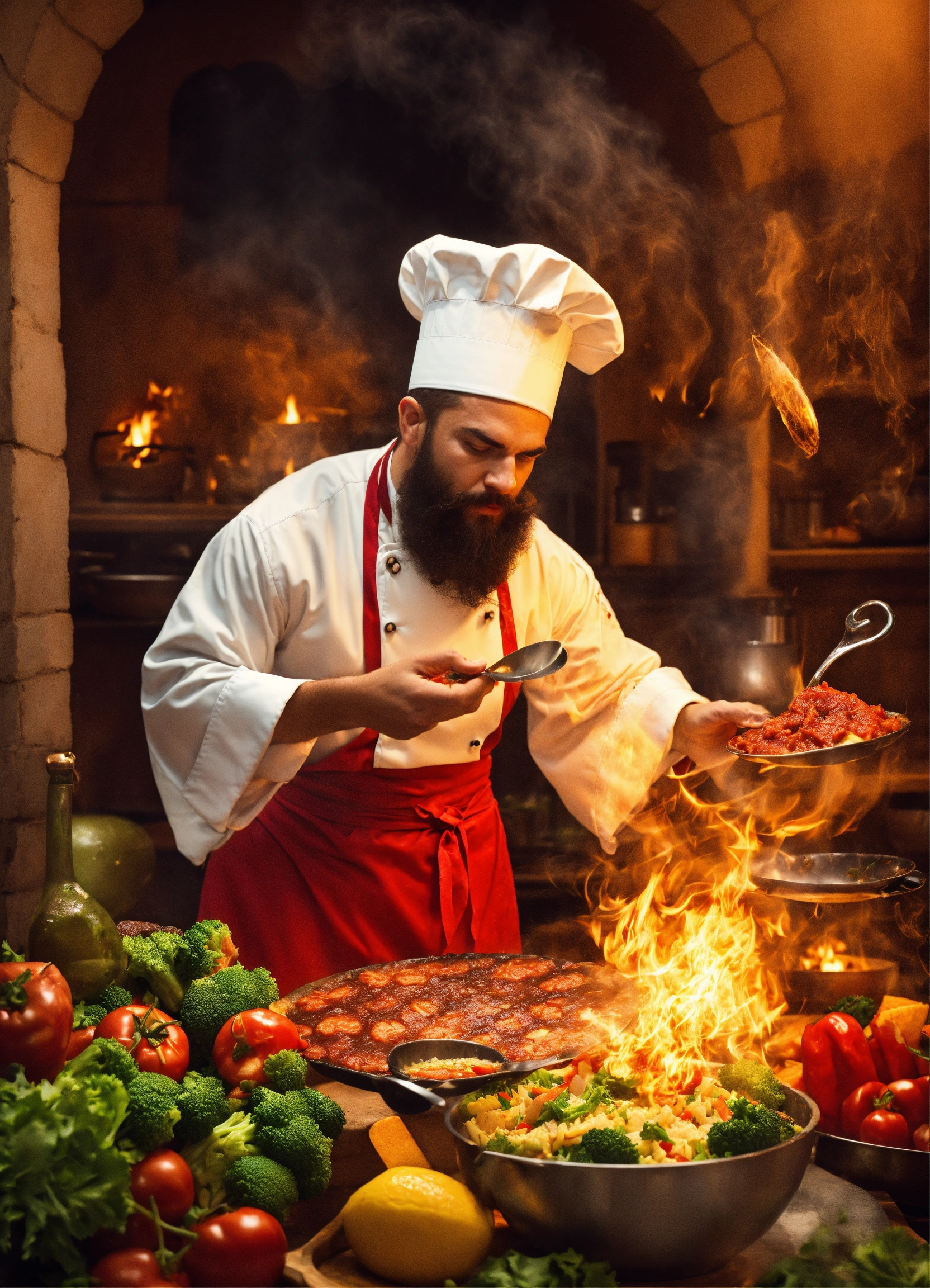 Lexica - Satan disguised as a chef casting his spell on the food