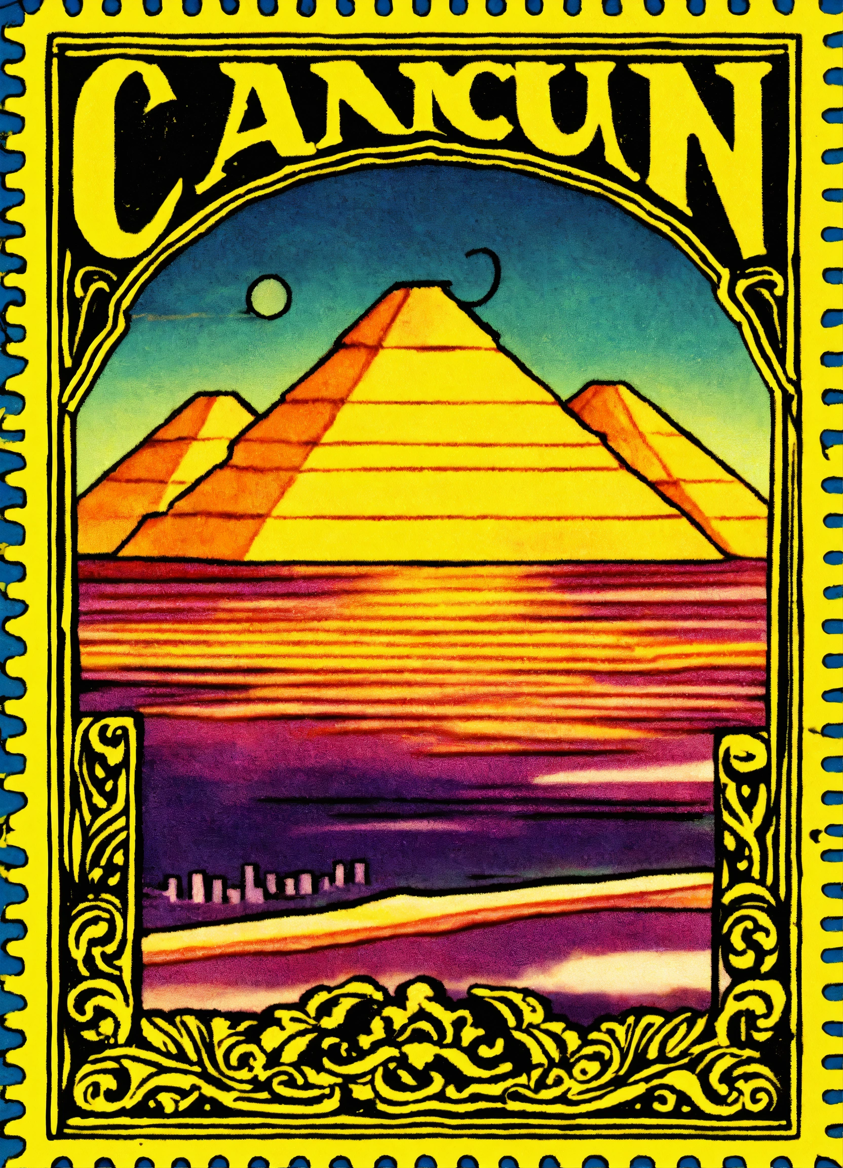 Lexica - Cancun as an illustrative stamp