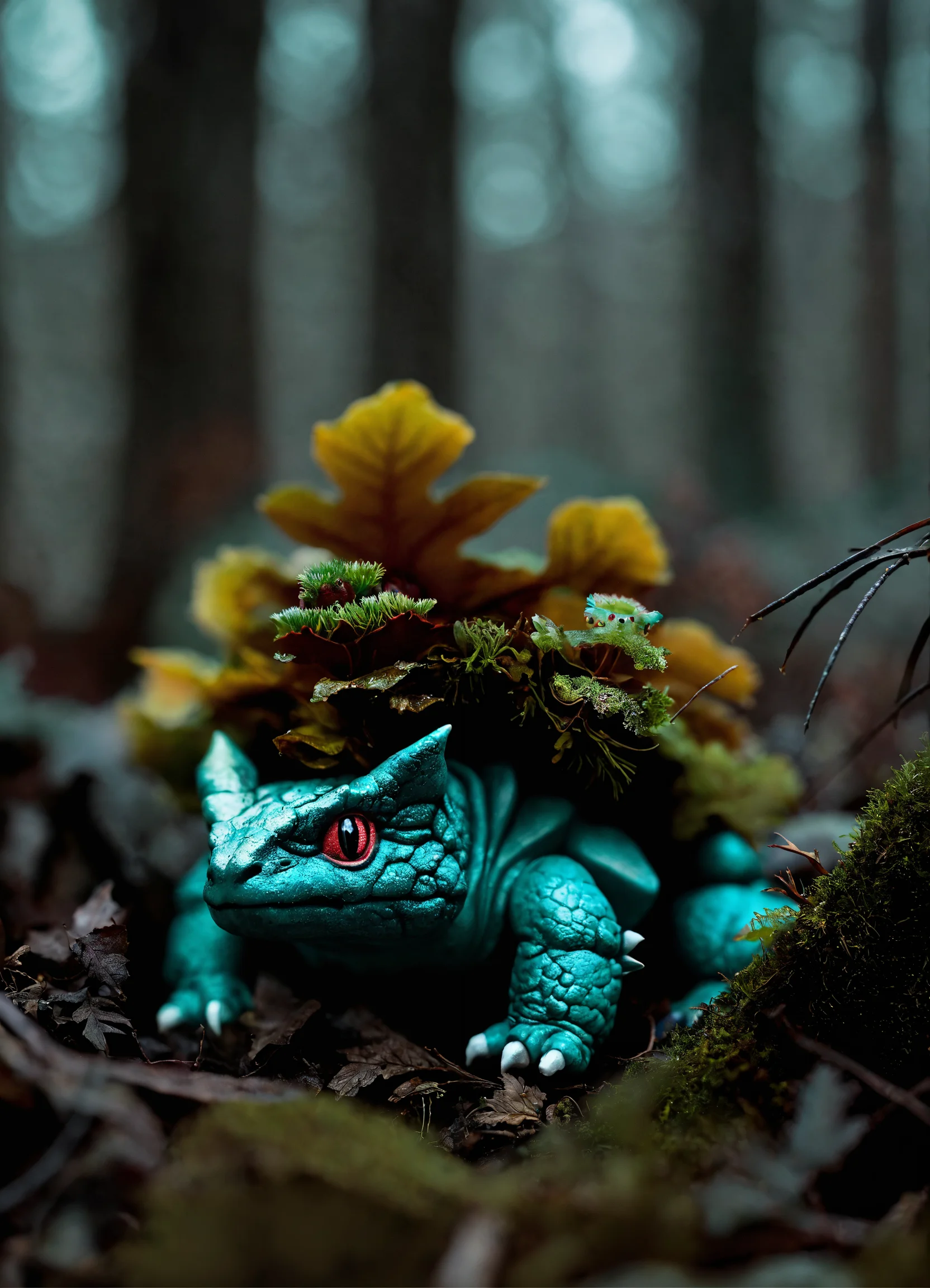Lexica - A realistic venusaur animal among the trees, forest lake, moss ...