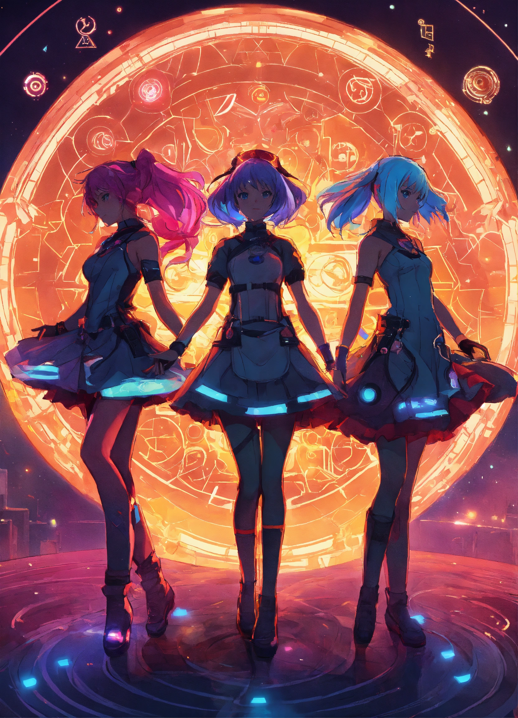 Lexica - 2D sci fi Chakra symbols girls dancing anime style