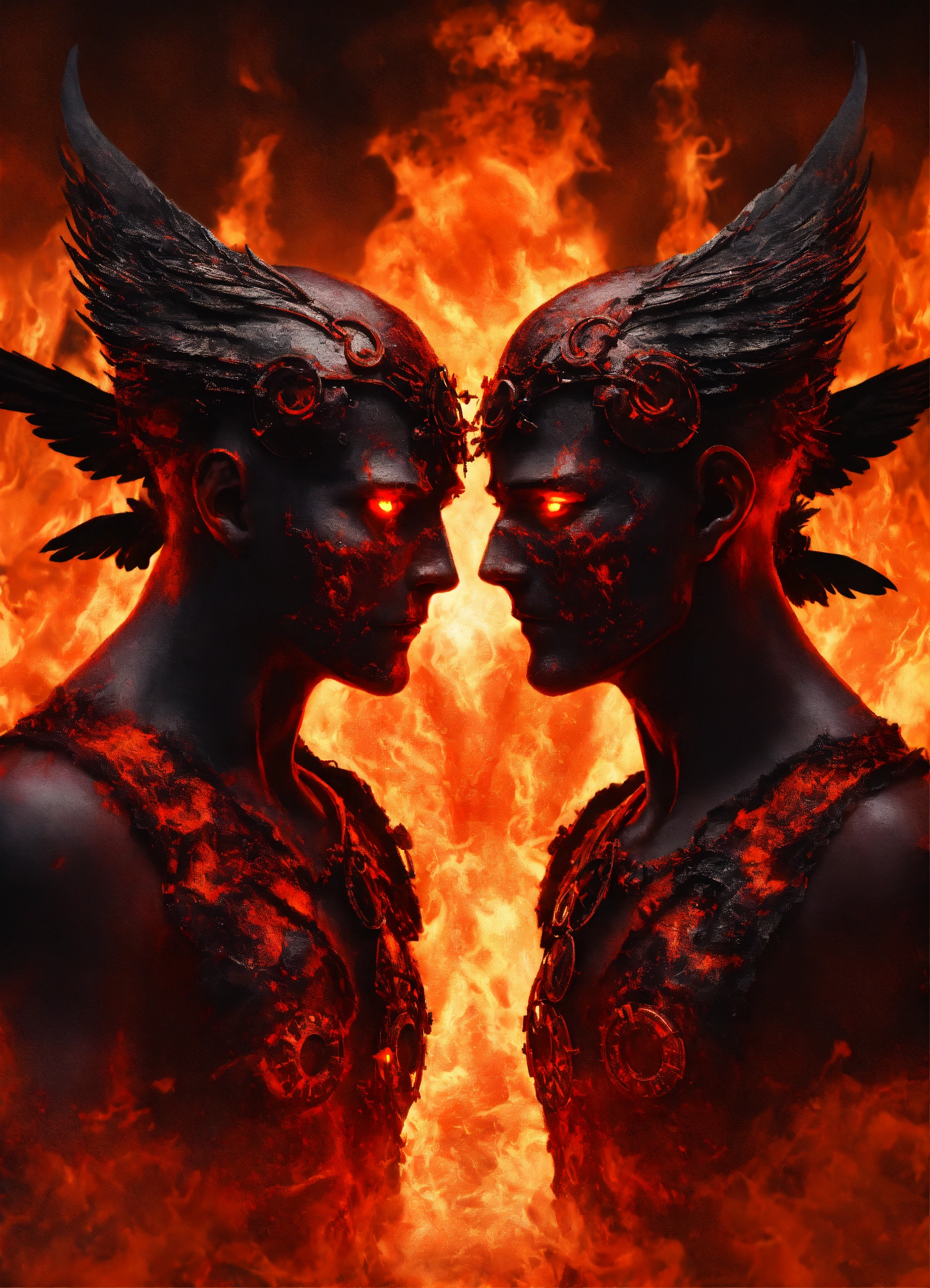 Lexica - Demonic angel, evil, two heads, one head made of red fire ...