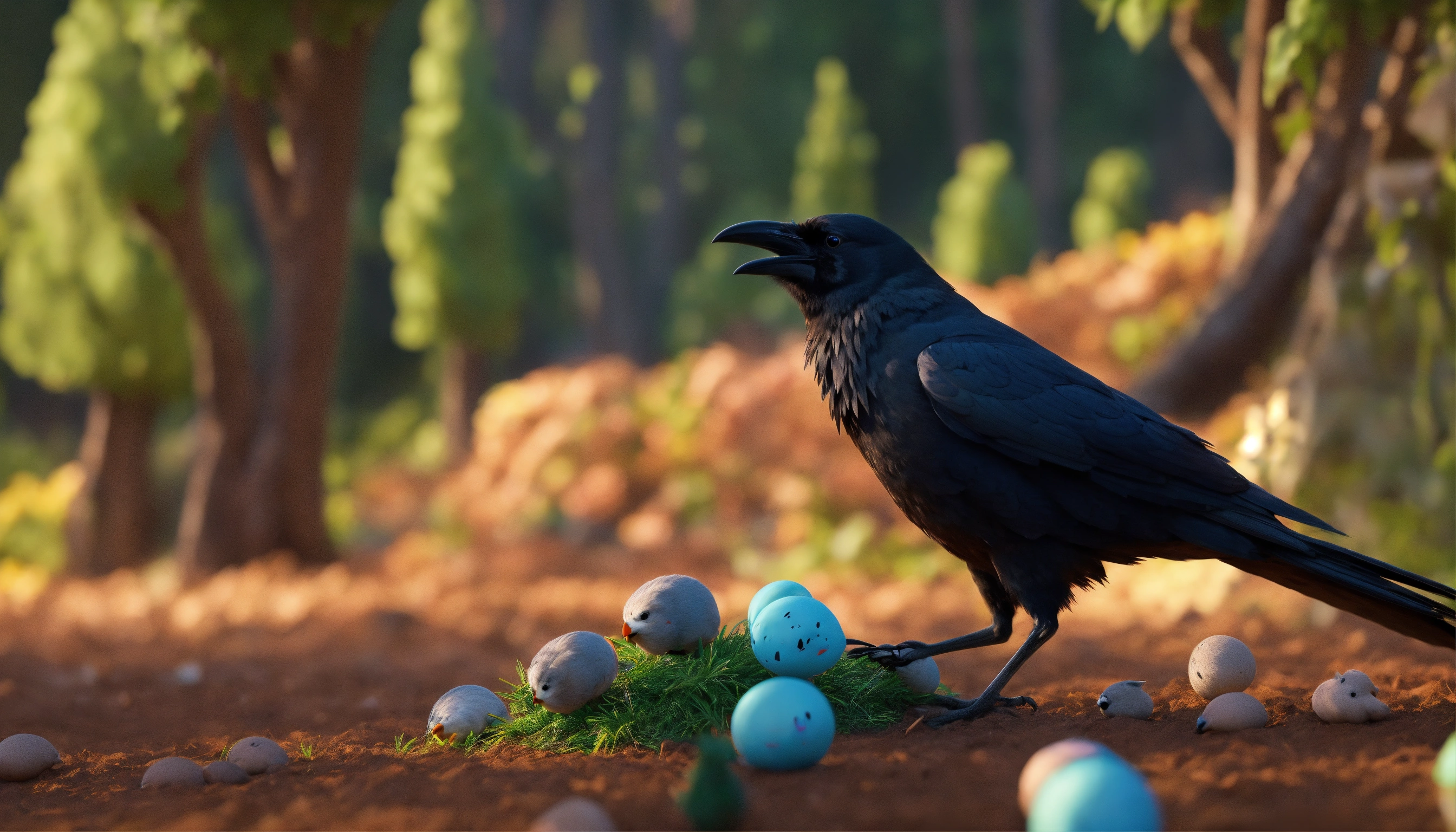 Lexica - Crow thinking to catch rabbits with a sudden swoop, 3d style ...