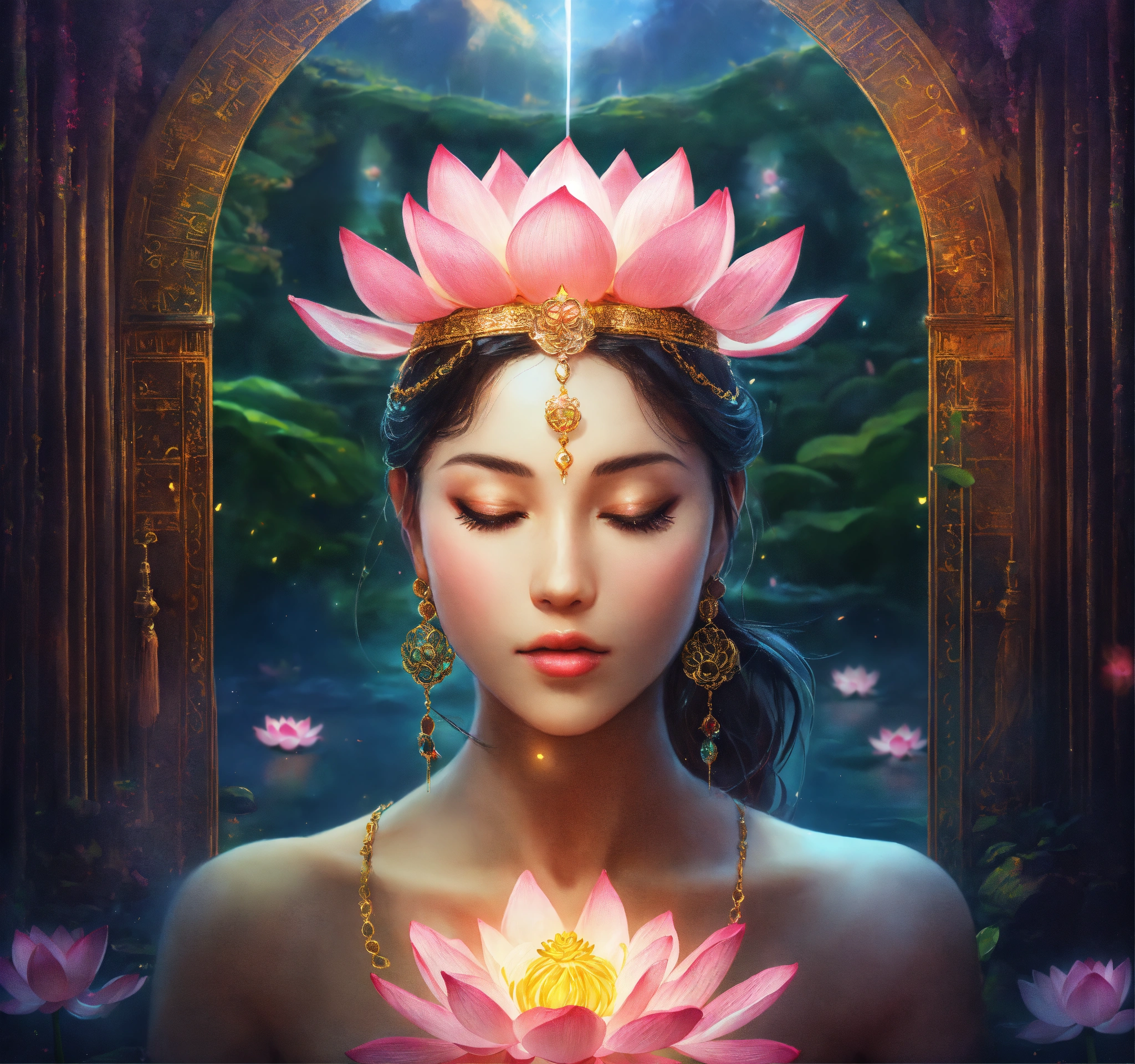 Lexica - A gorgeous girl in deep Meditation. A mesmerizing lotus is ...