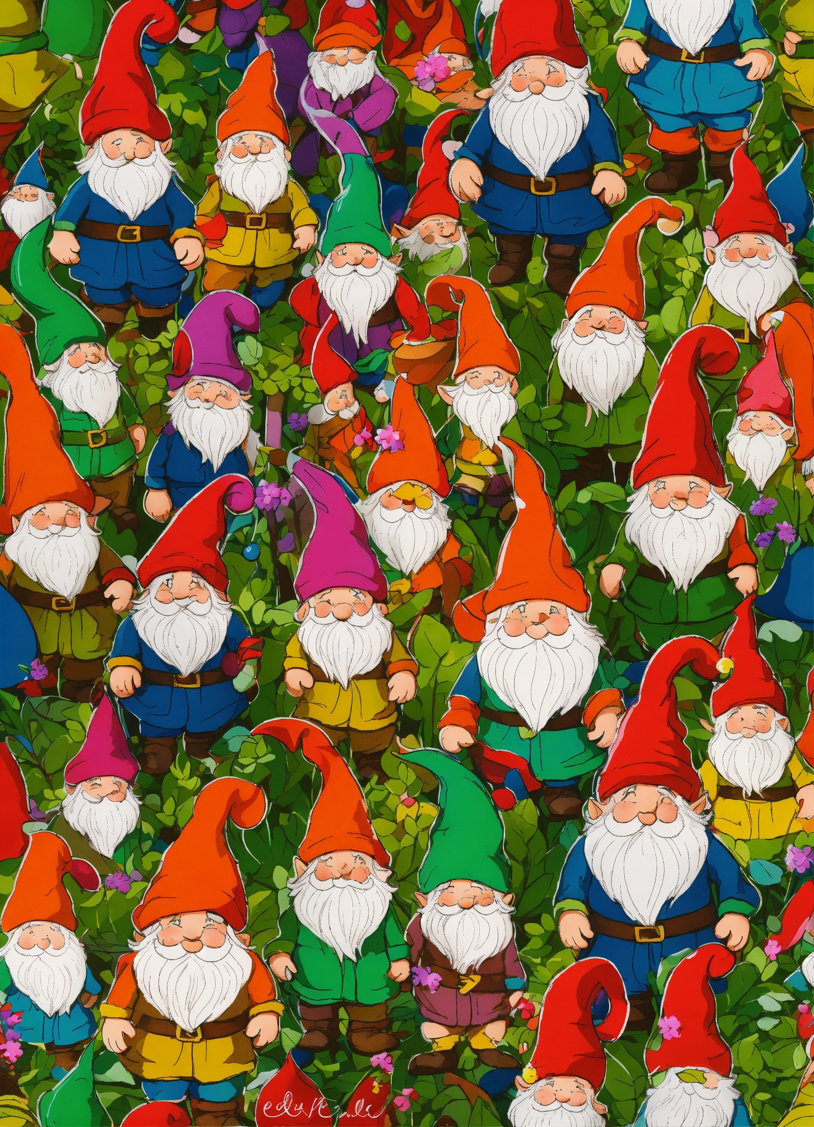 Lexica - "Please provide colorful whimsical gnomes and crawling elves ...