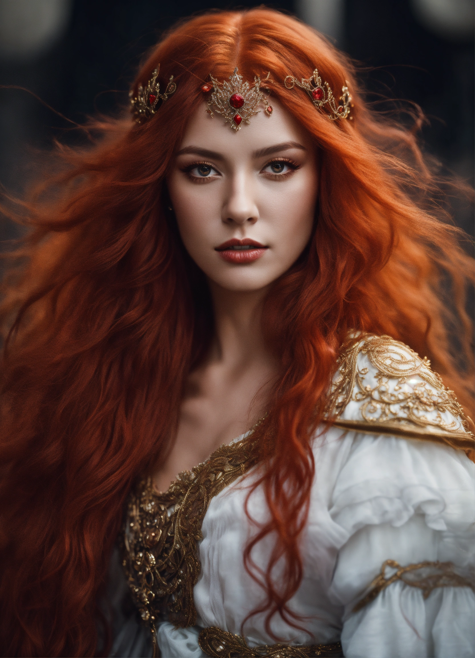 Lexica - Red hair white woman red eyes queen fantasy 4k