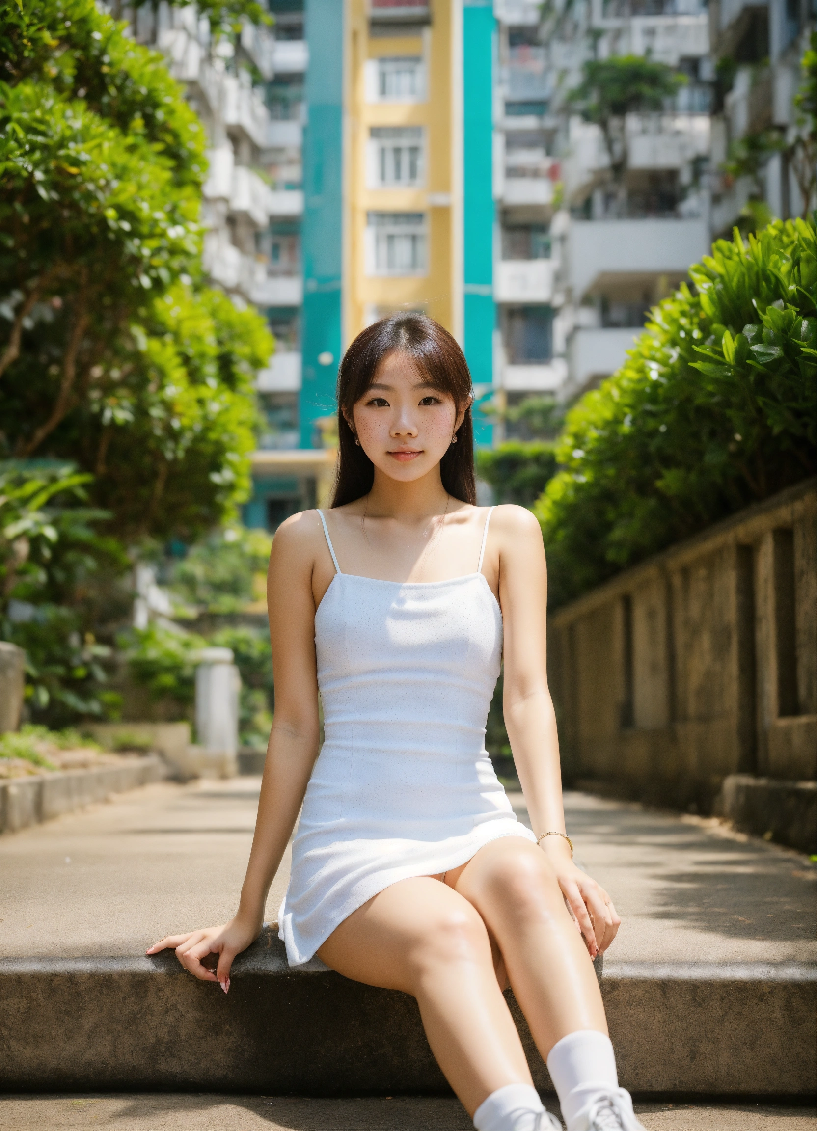 Lexica - Front view, Beautiful Hong Kong lady with freckles, age 23 ...