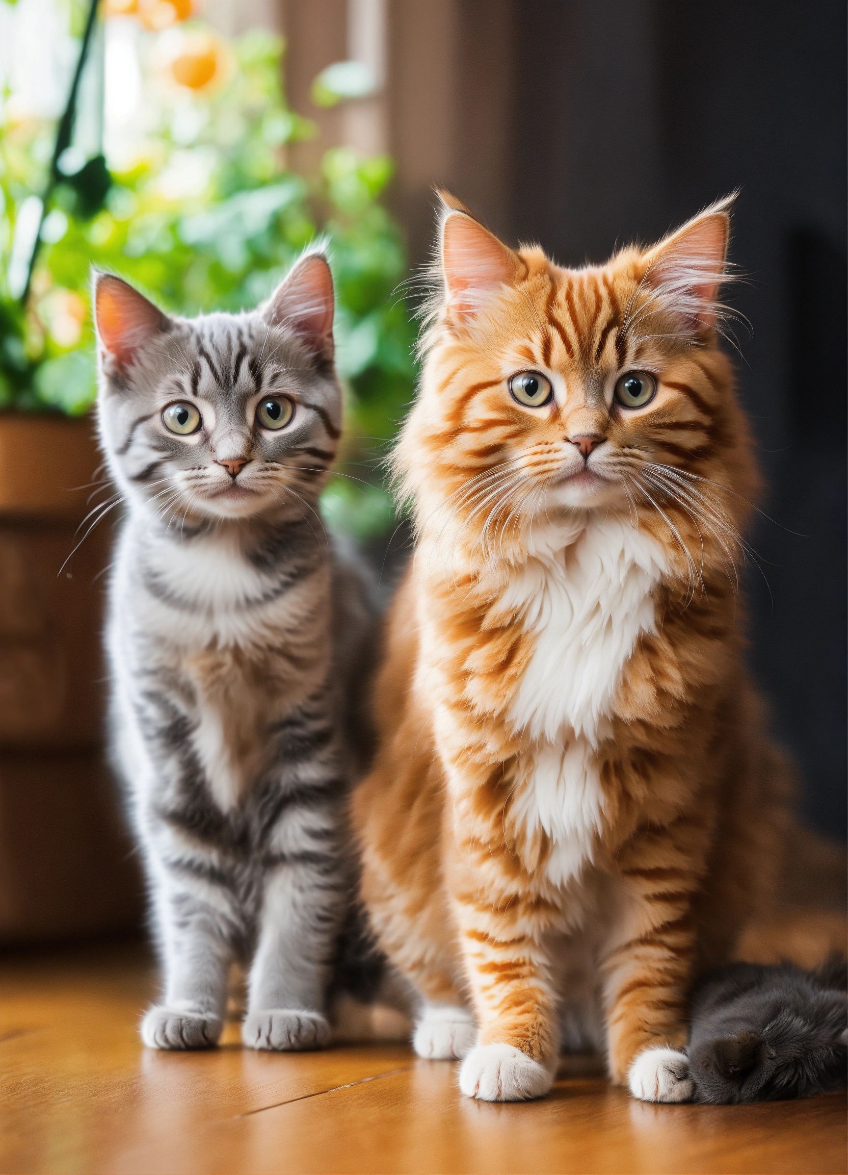 Lexica - Two cute cats. One is an orange, short-haired kitten who is ...