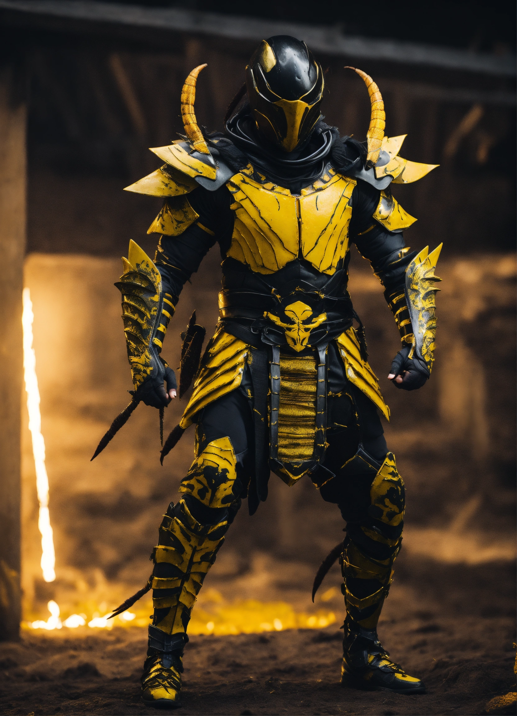 Lexica - Black man black and yellow scorpion armor 4k