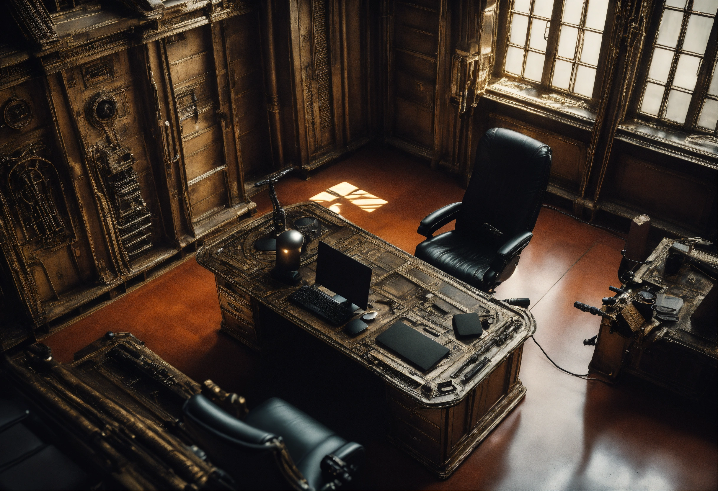 Lexica - H.R Giger style, TOP-VIEW, office desk, 8k