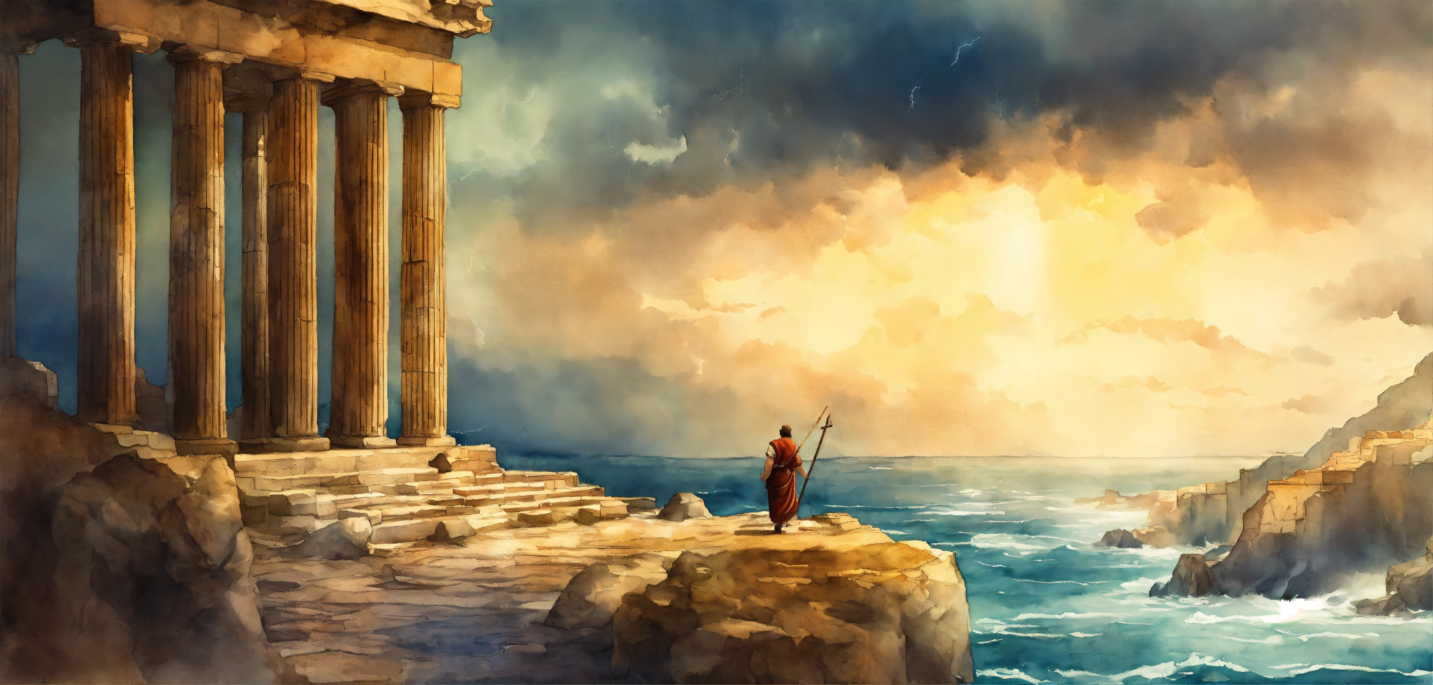 Lexica - Antique greek temple ruin with an old statue of a great hero ...
