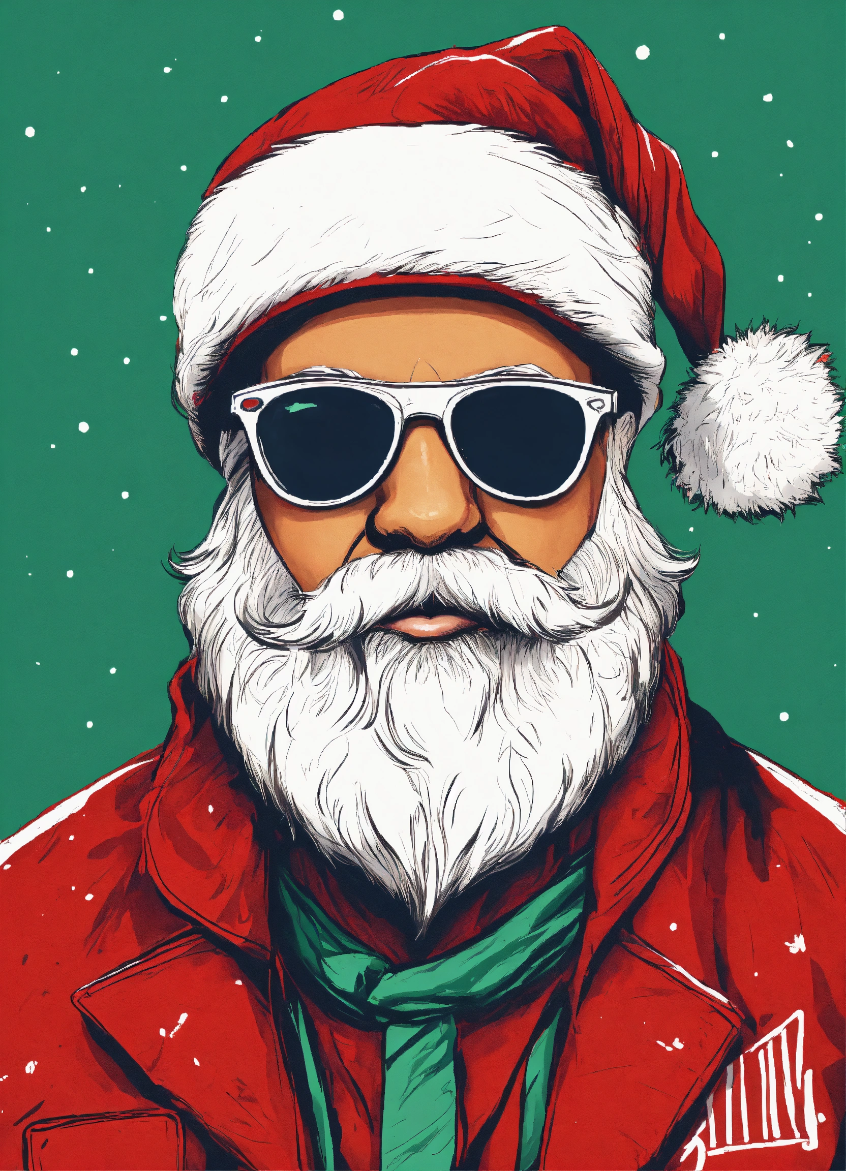 Lexica - Create a line drawing of Santa Claus with a red bandana and ...