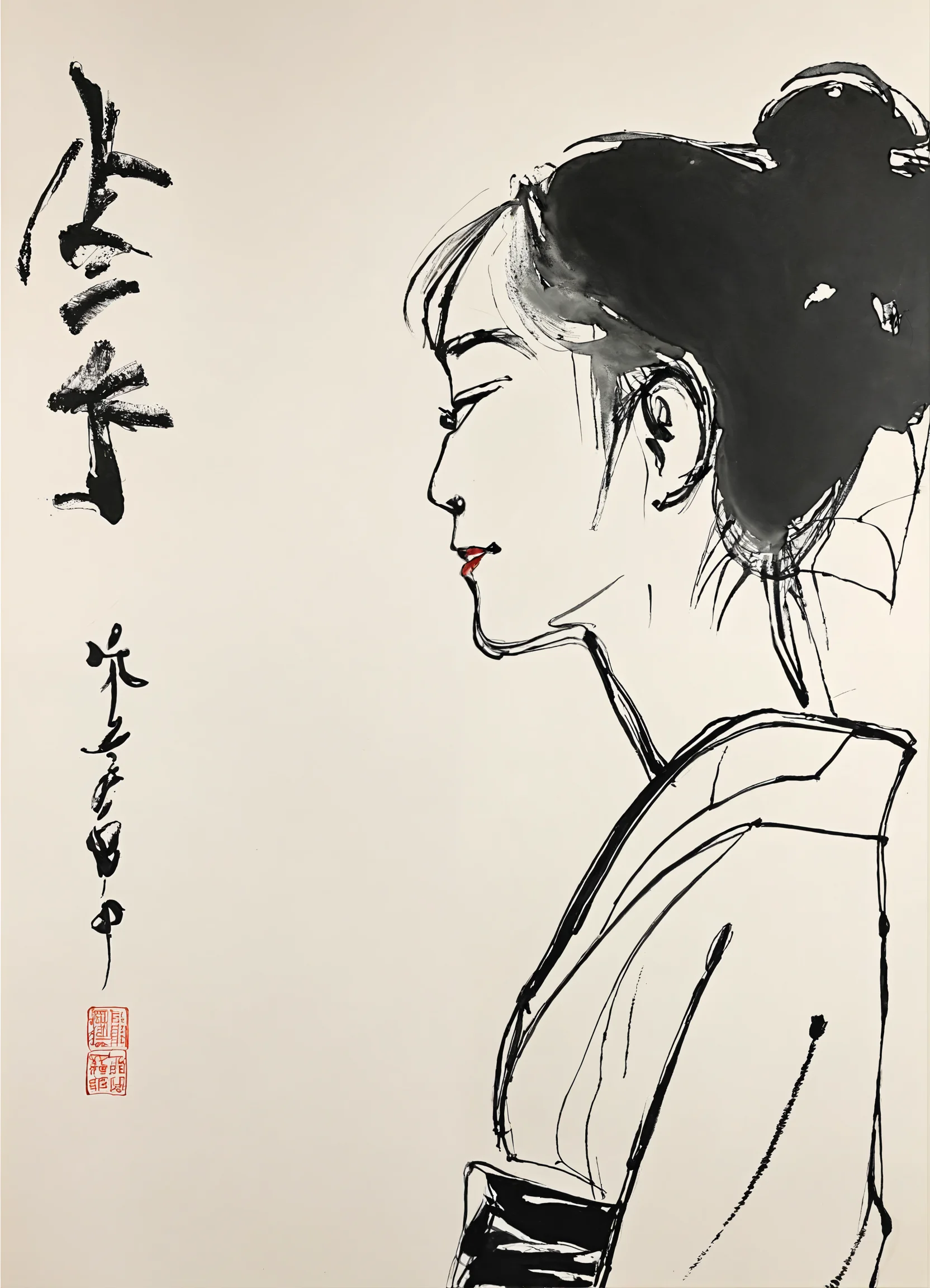 Lexica - Single line Sumi-e (墨絵) painting, minimalistic single line ...