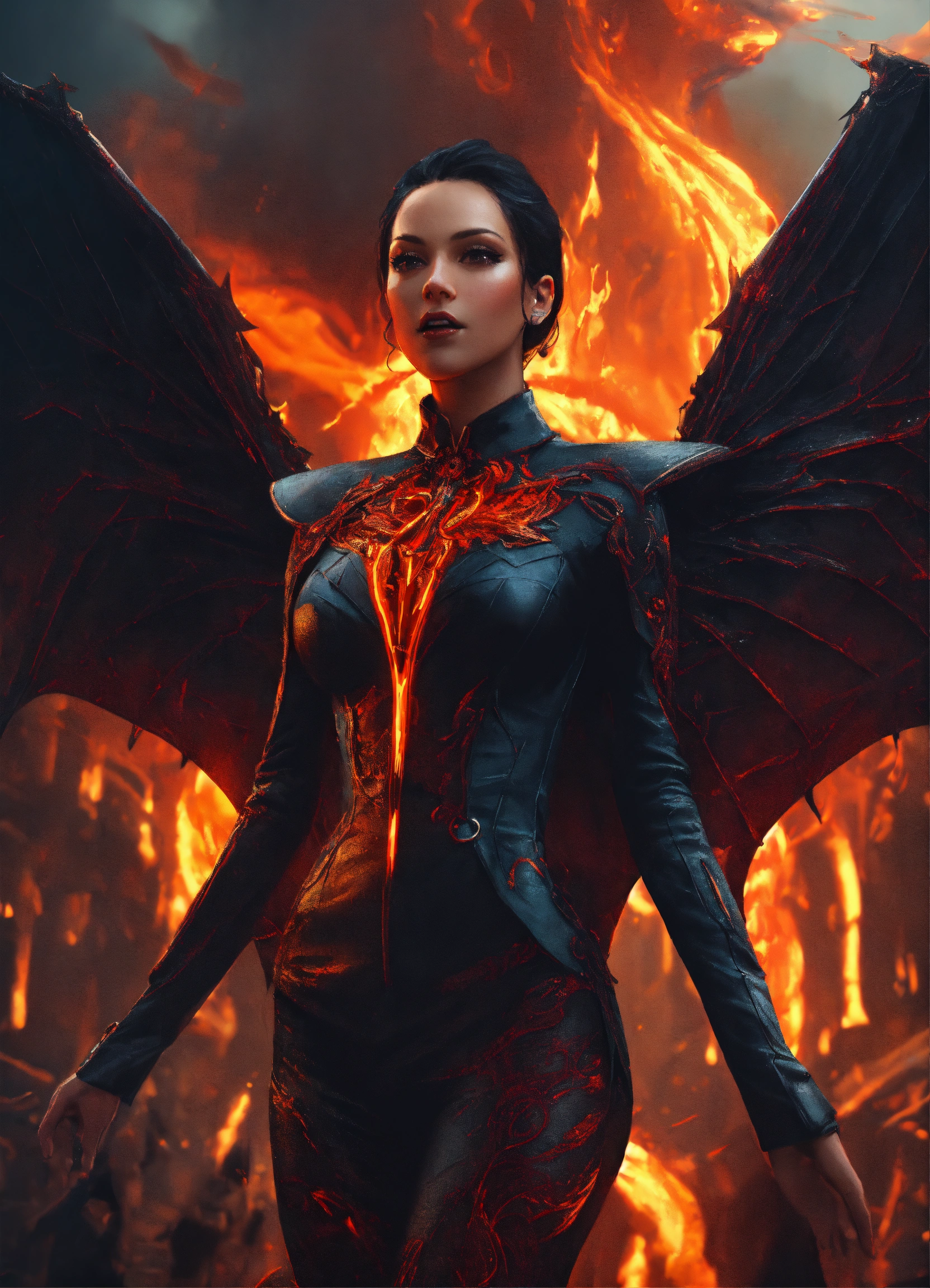 Lexica - Full body evil futuristic vampire woman entangled in a red ...