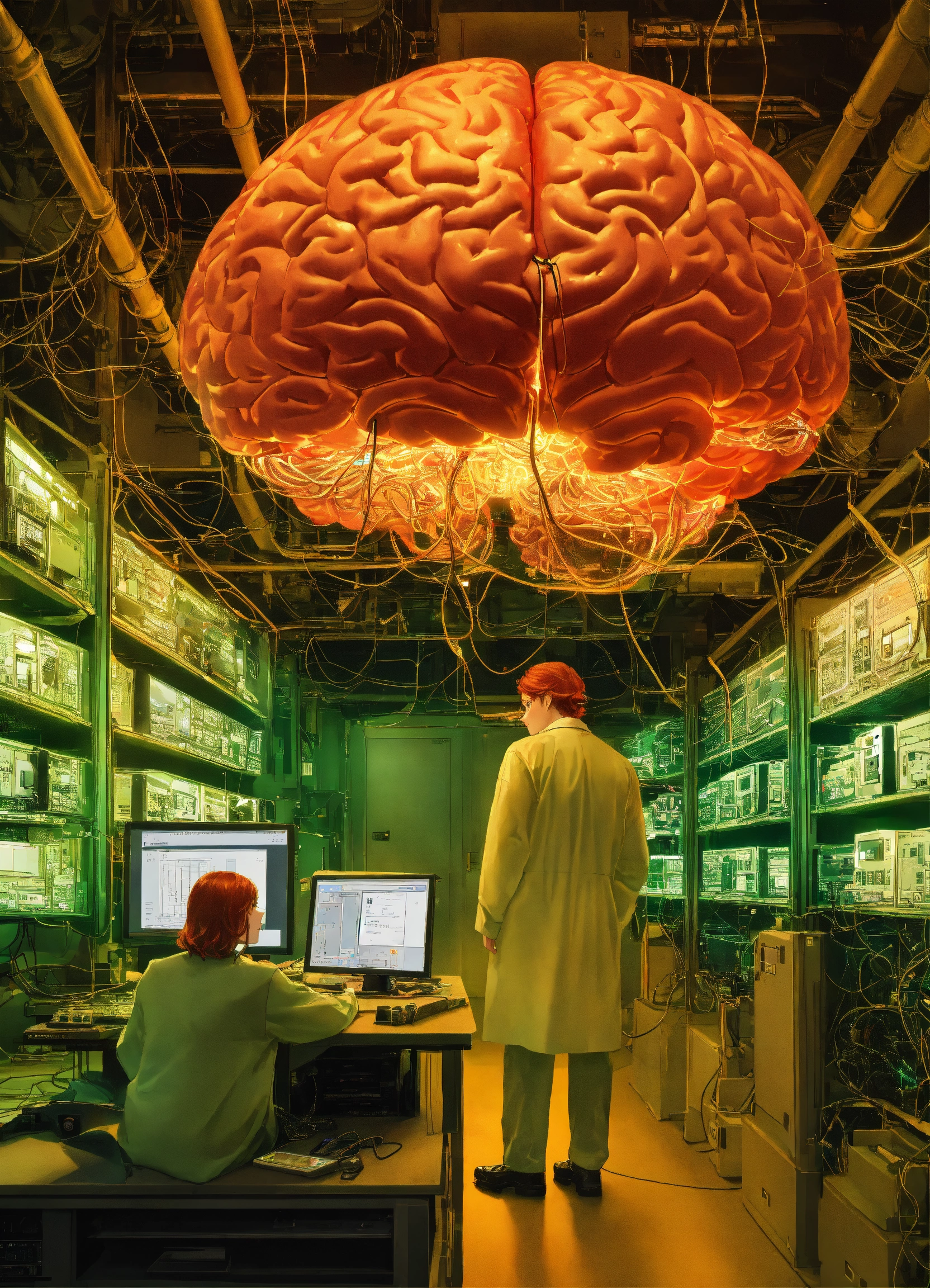 Lexica - In the center of the room, a colossal human brain is ...