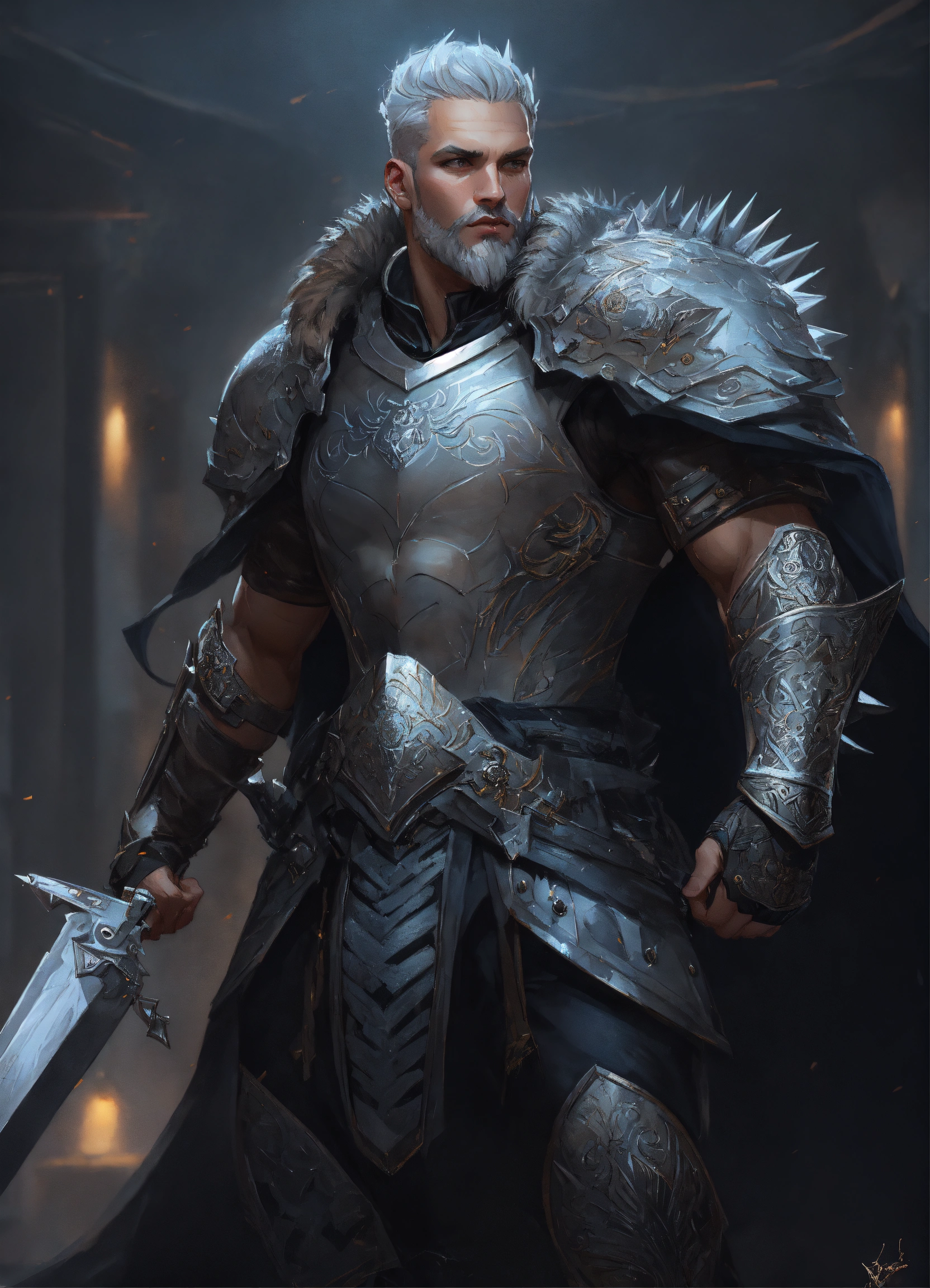 Lexica - Grey skinned Goliath fighter with tattoos in spiky black armor ...