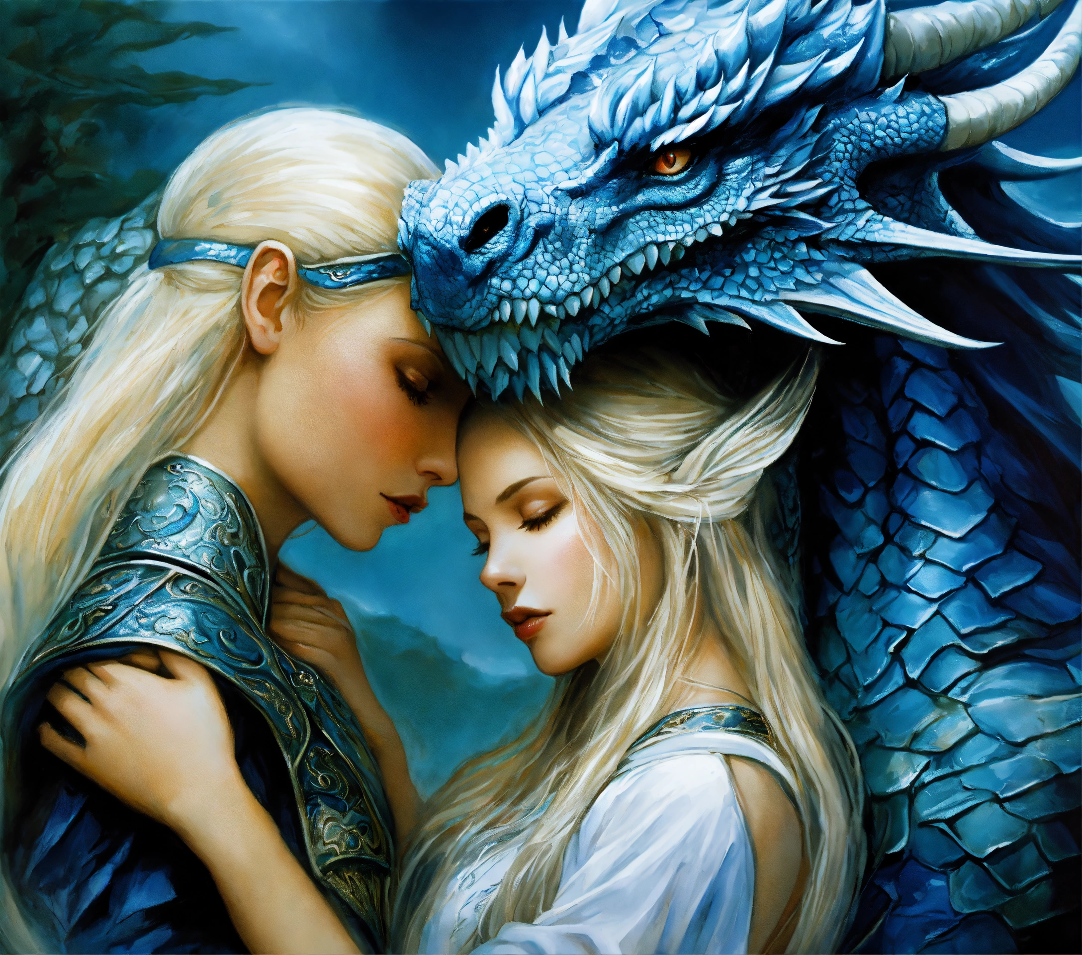 Lexica - Painting of a giant magnificent blue dragon with a 15 year old ...