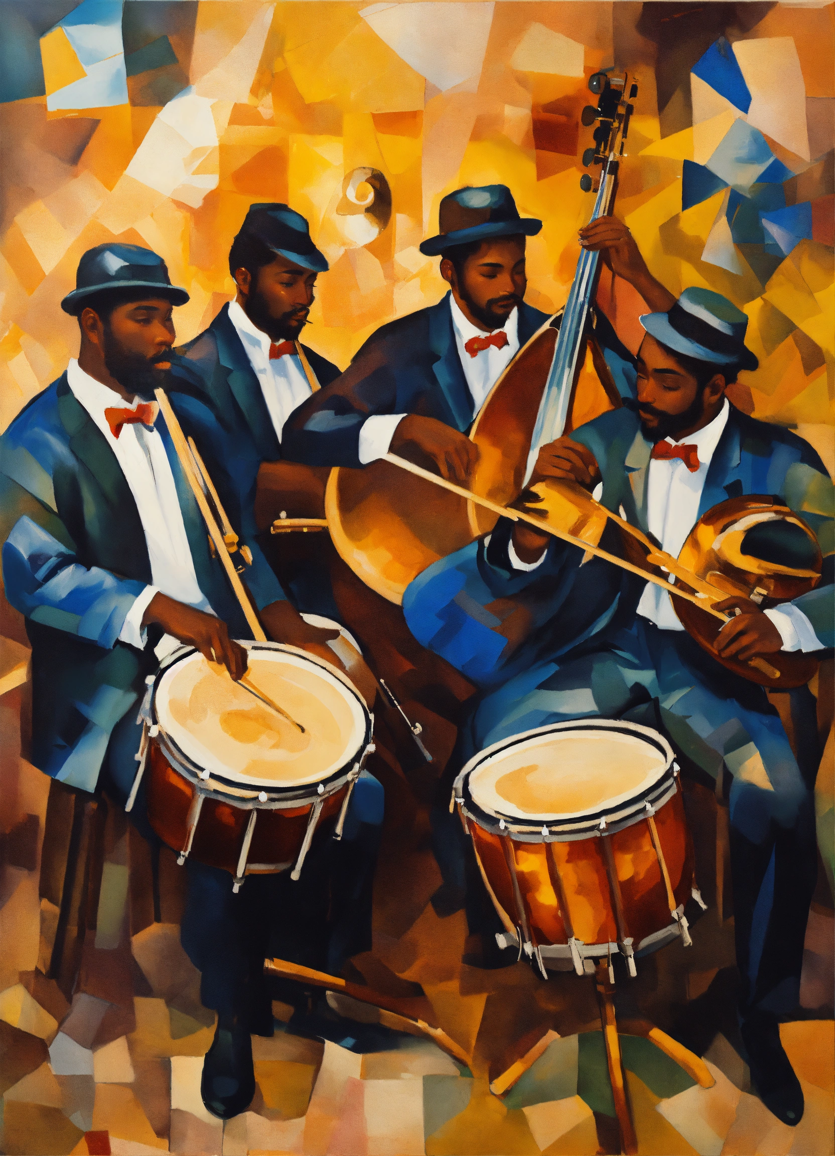 Lexica - Four Black musicians playing jazz with drums art in the ...