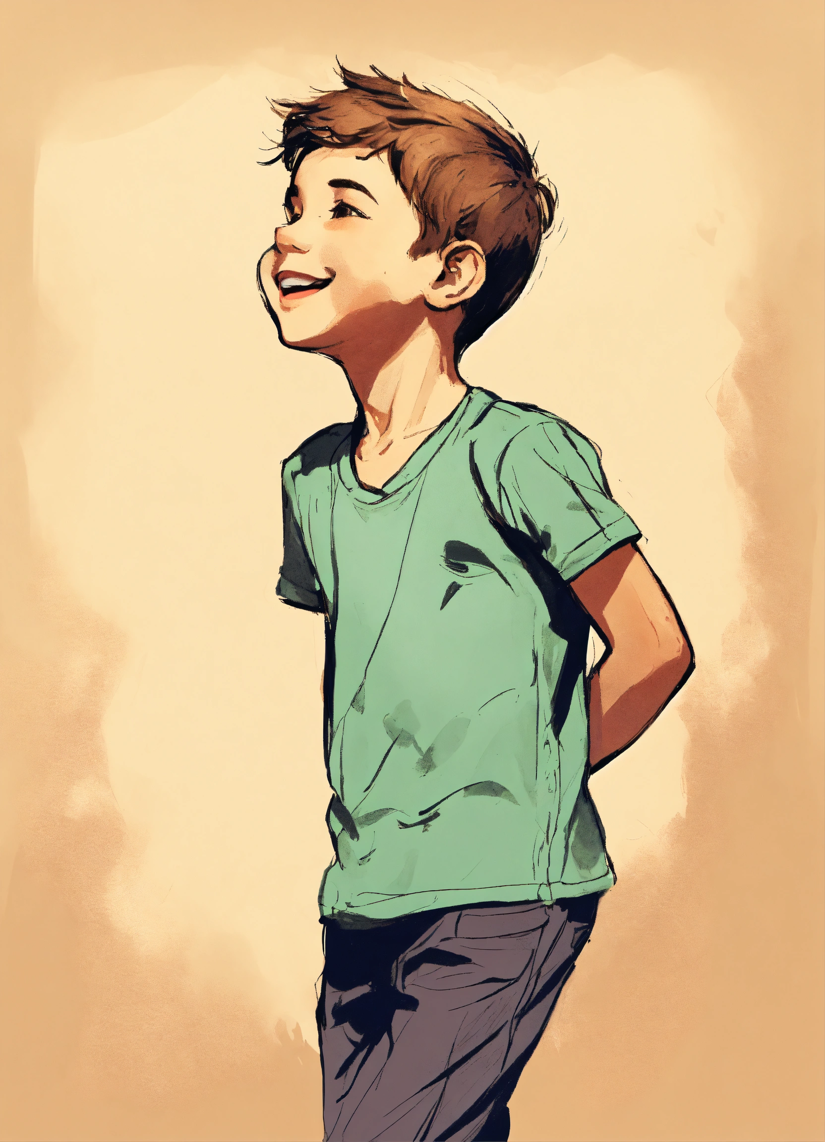 Lexica - A cute, happy boy drawn from the profile. Looking to the side ...