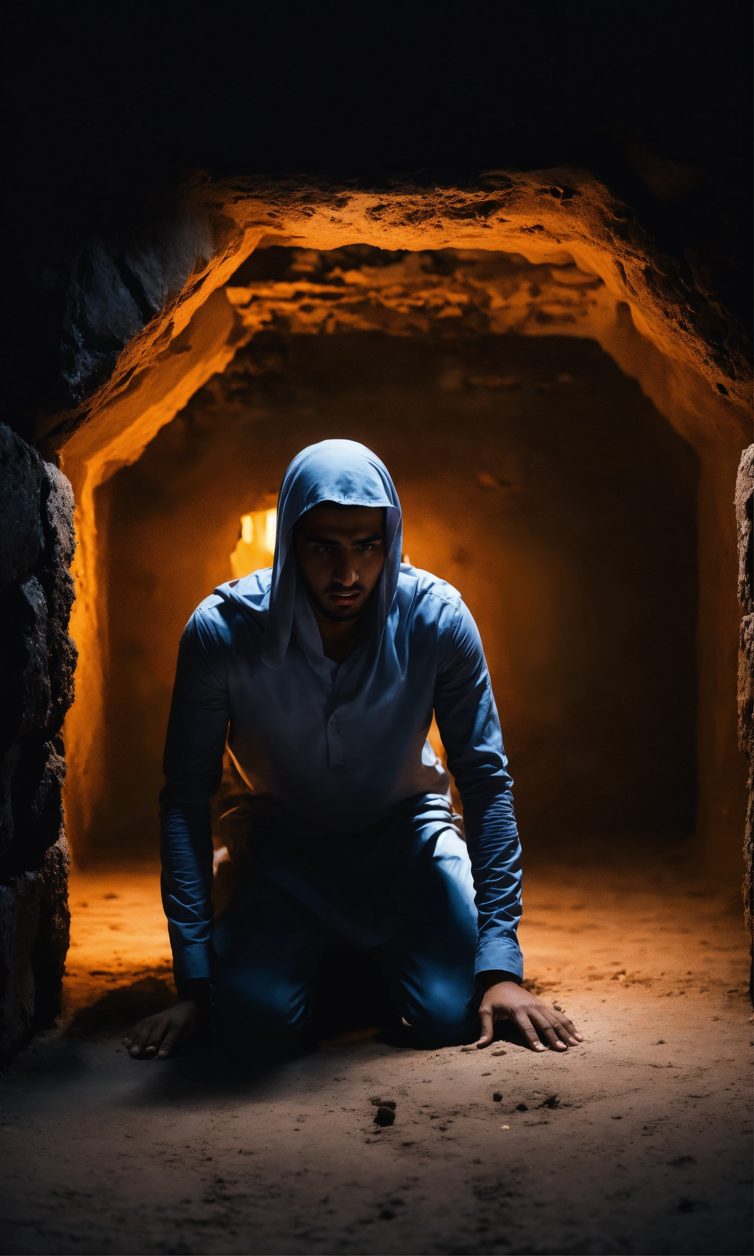 Lexica - A young arab man falling on the floor of a deep dark empty ...