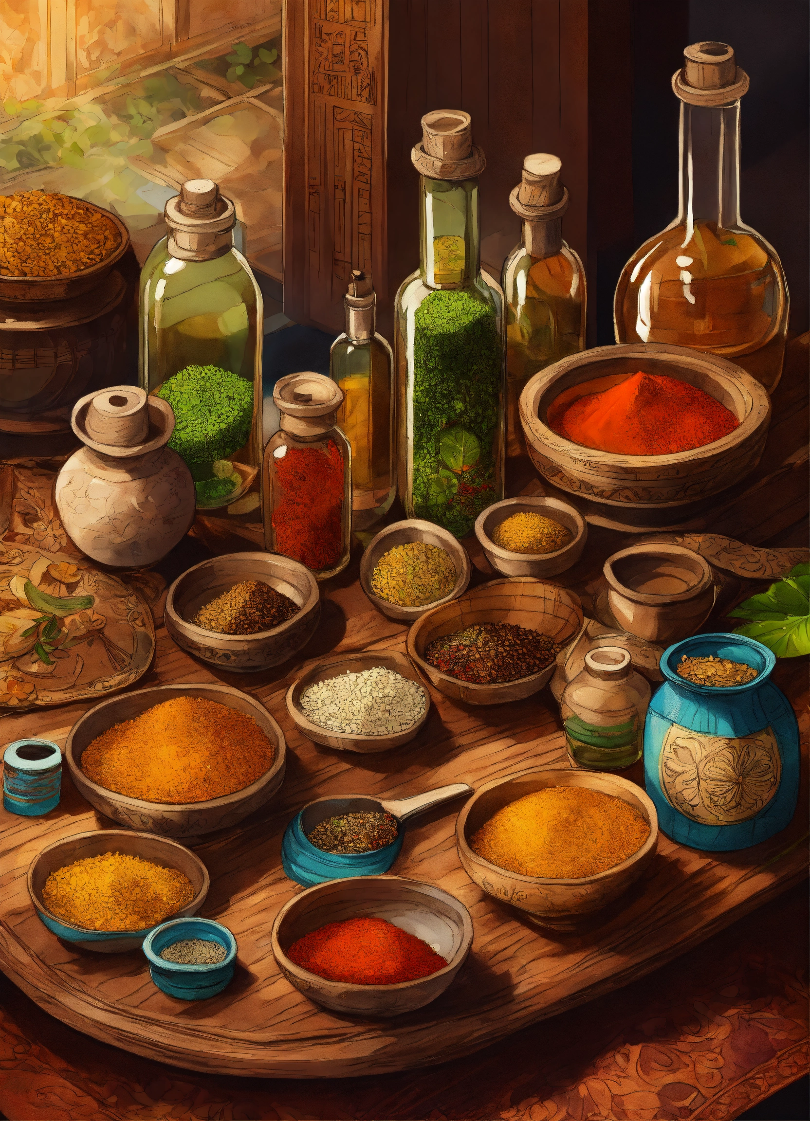 Lexica - A hand drawn painting of a few traditional Indian medicine ...