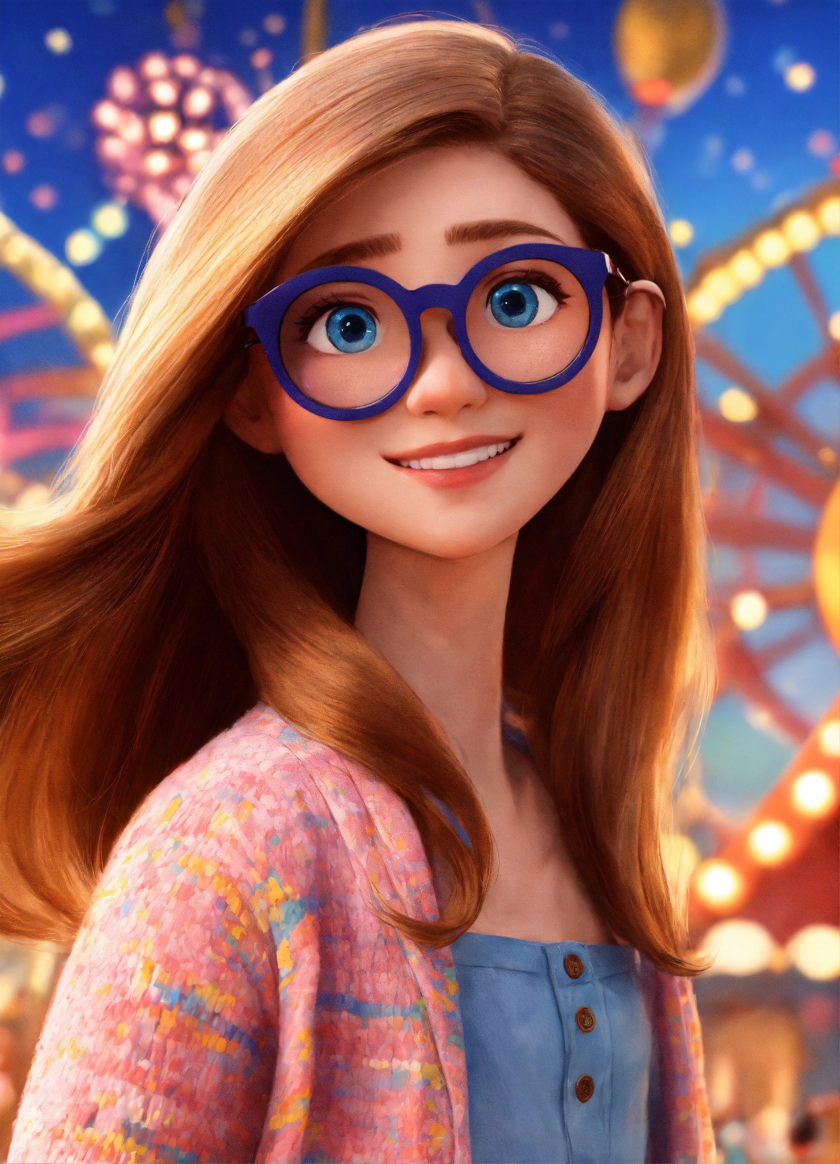 Lexica - Pixar character, long and straight light brown hair, blue eyes ...
