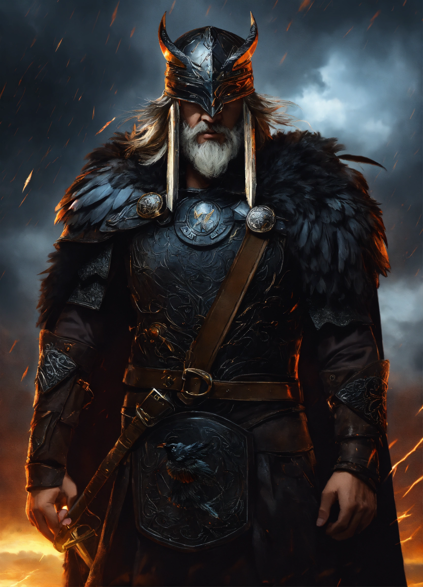Lexica - Odin, one eye blind, raven , black bird background, dramatic ...