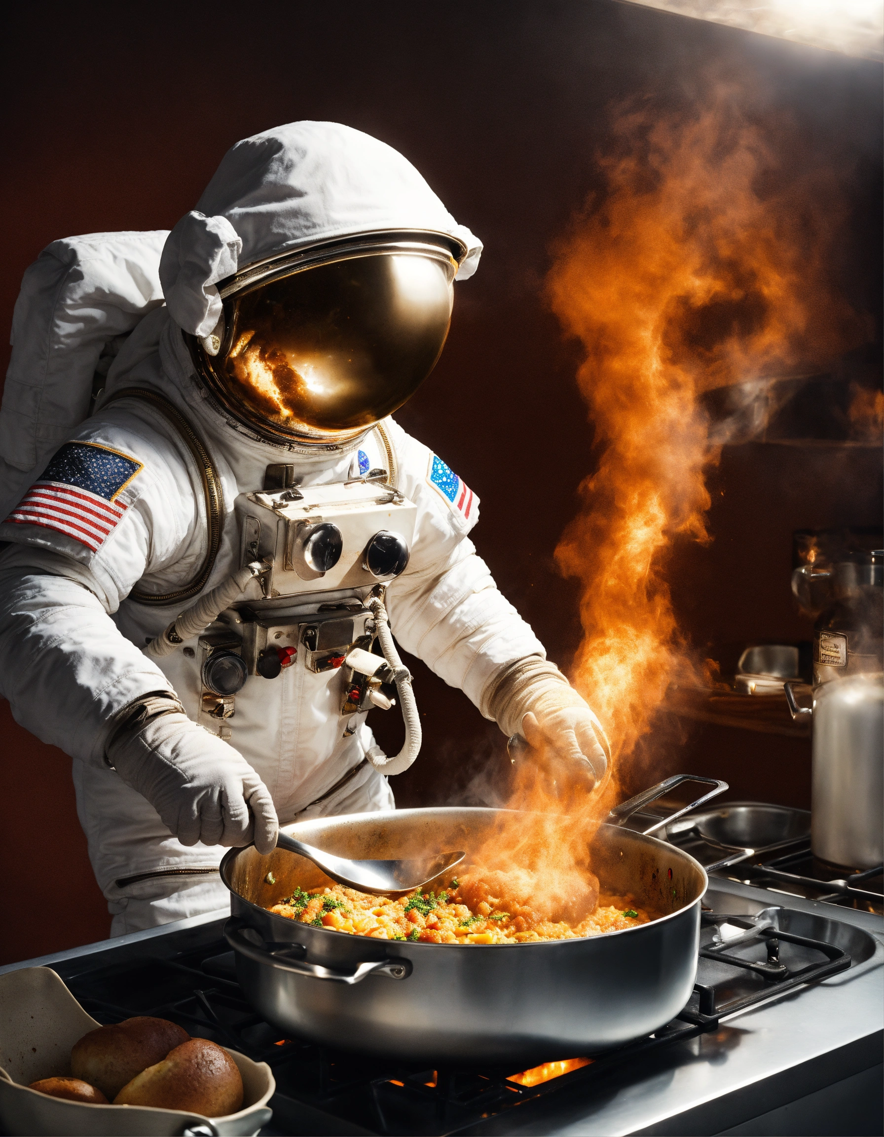 Lexica - Astronaut, cooking in pan, realistic