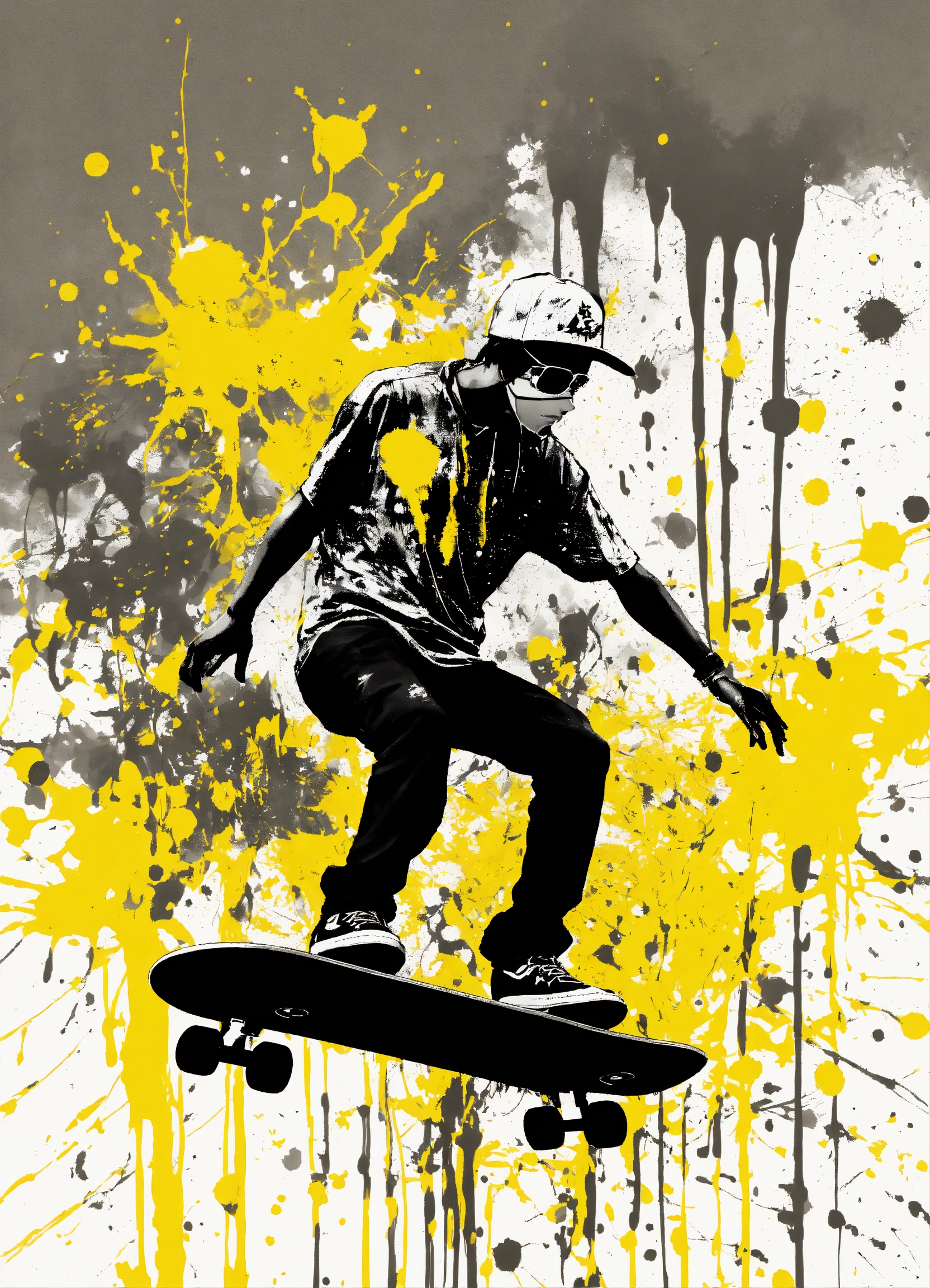 Lexica - Skateboarder in grunge style, abstract splatters and drips ...