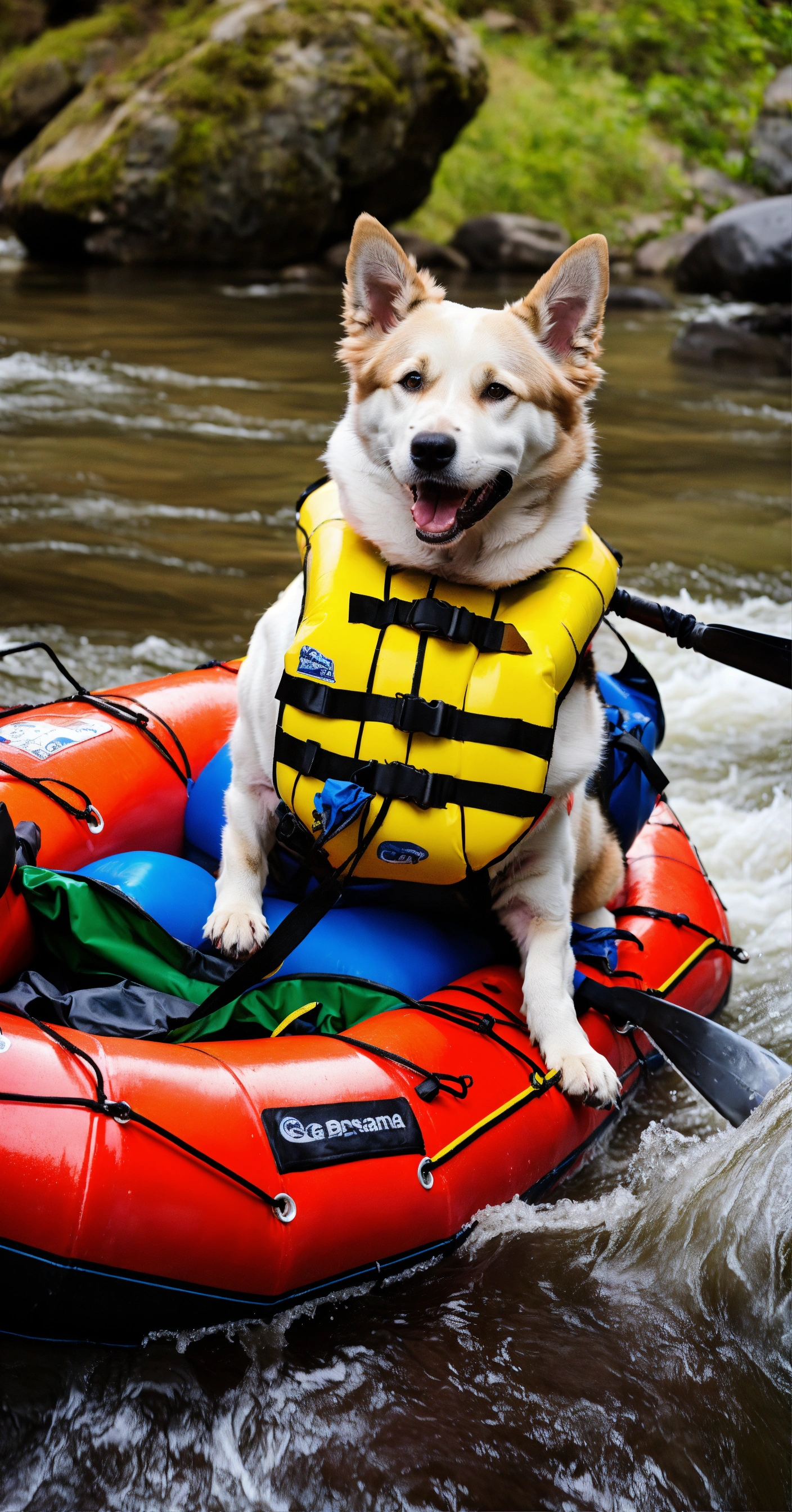 Lexica - Generate a picture of a dog as a white-water rafting guide ...