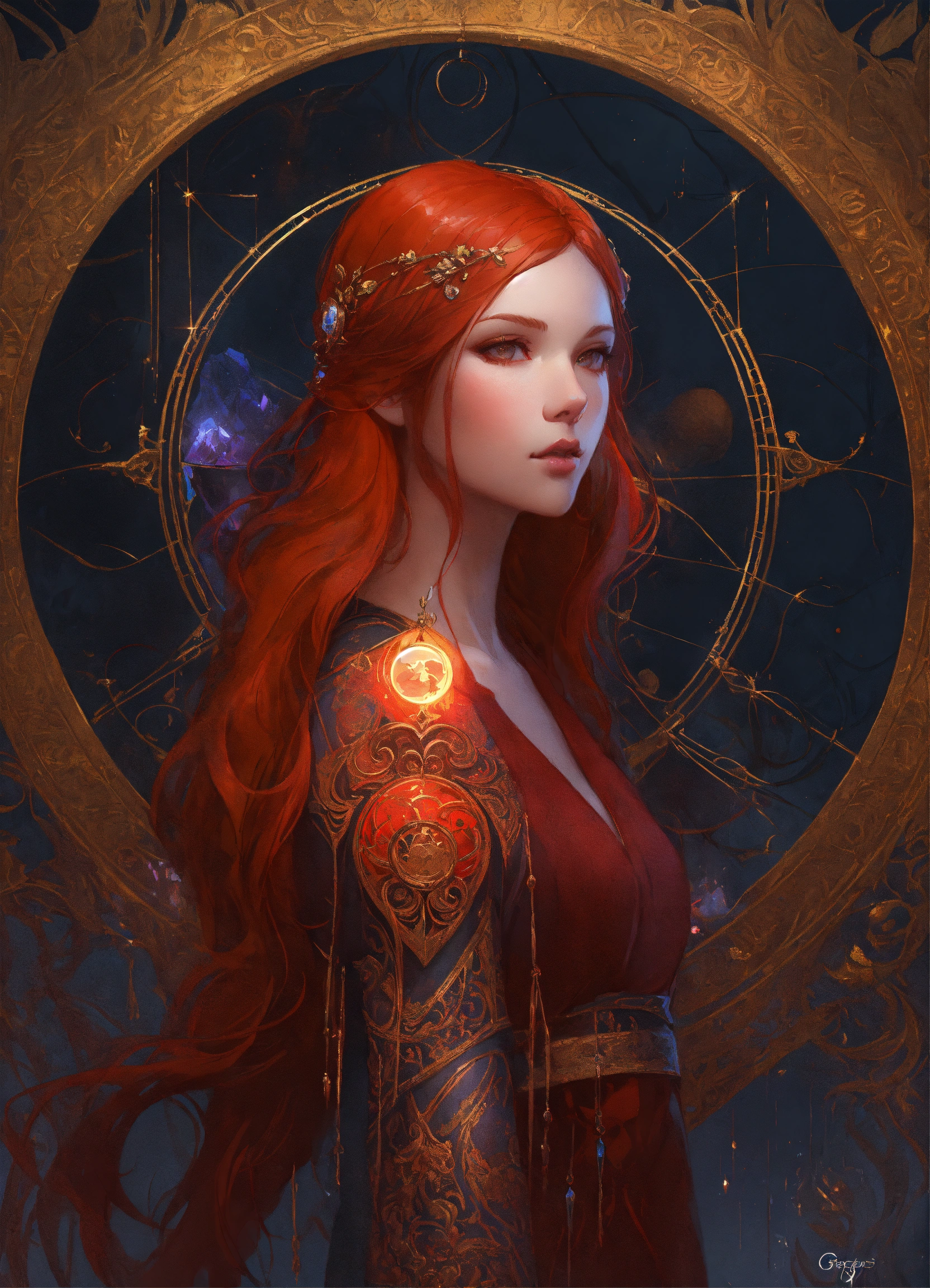 Lexica - Beautiful, red hair, psychic, long hair, mysterious moonlit ...