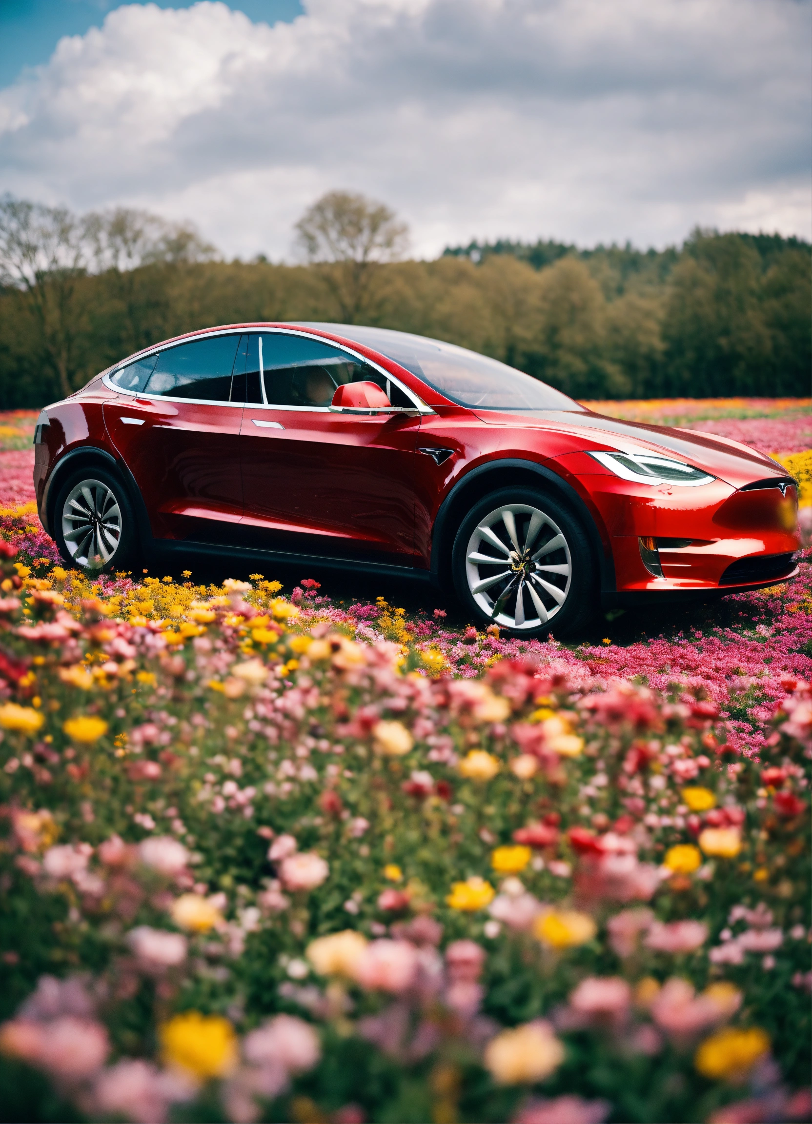 Lexica - A colourful Tesla new model, vintage appearance, wooden ...