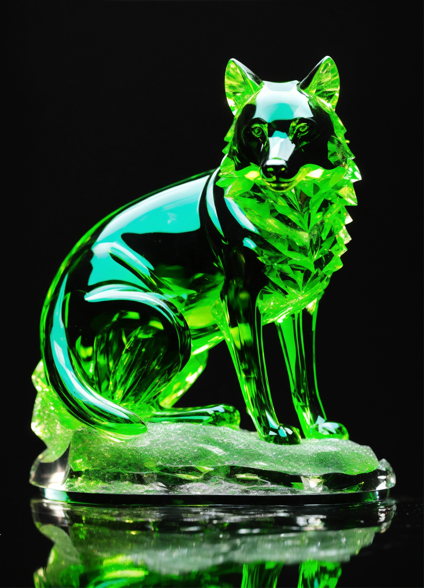 Lexica - Hyper realistic green opaque sparkling crystal wolf sculpture ...