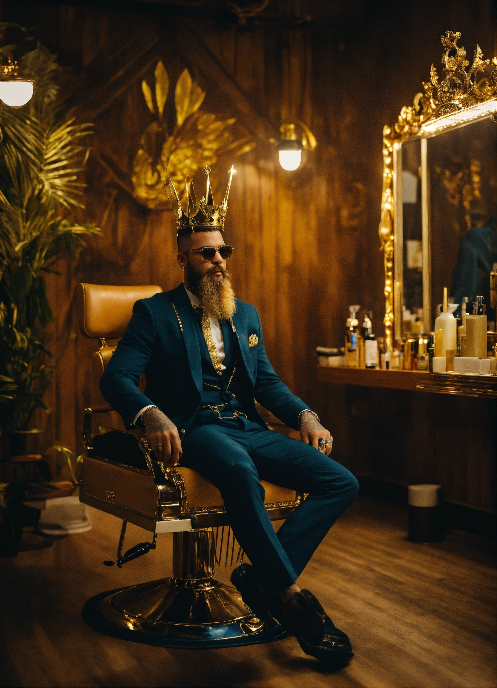 Lexica - A cool barberman with golden scissor and golden crown over his ...