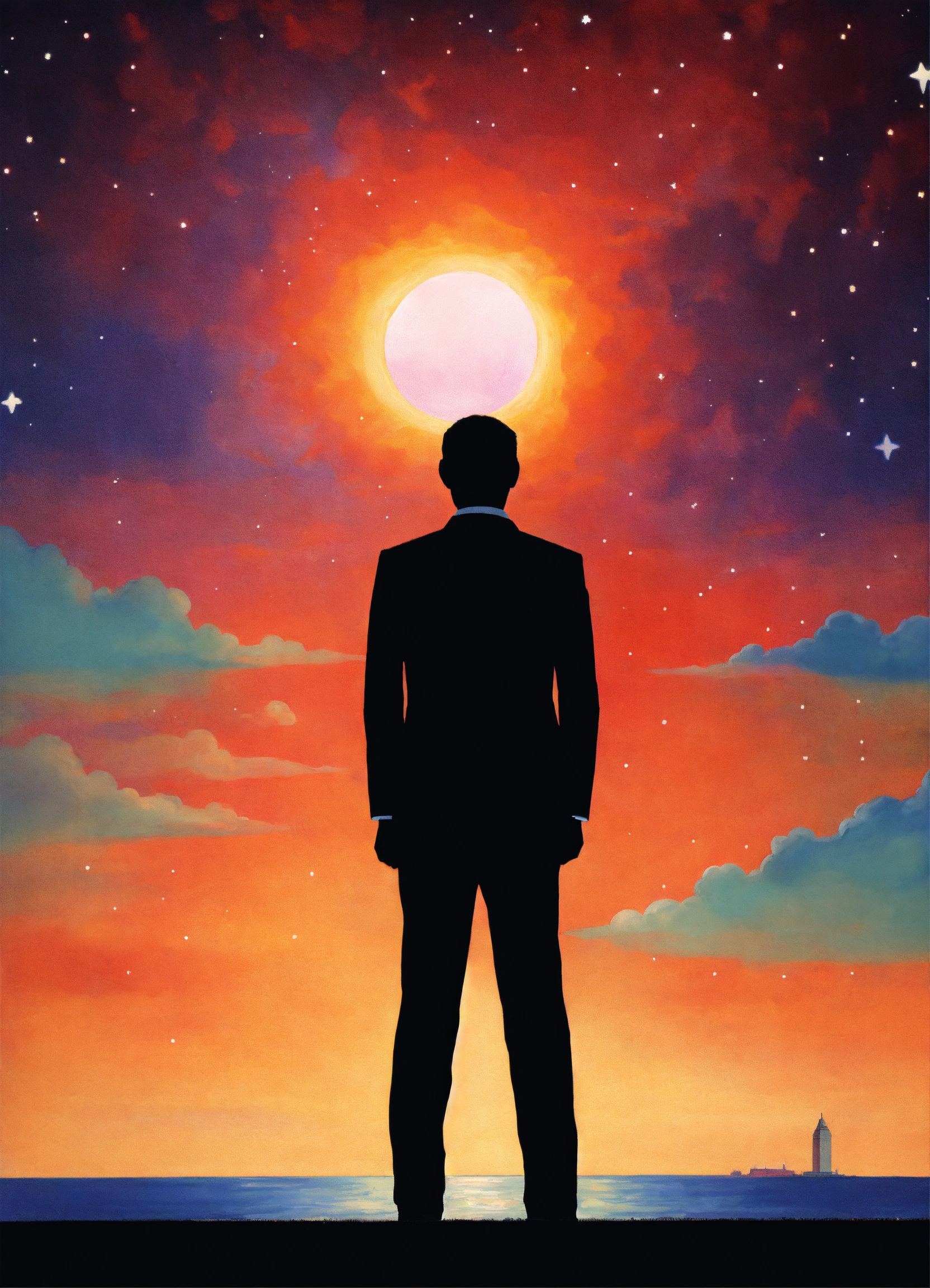 Lexica - Outline of small human body gazing into the bliss colourful ...