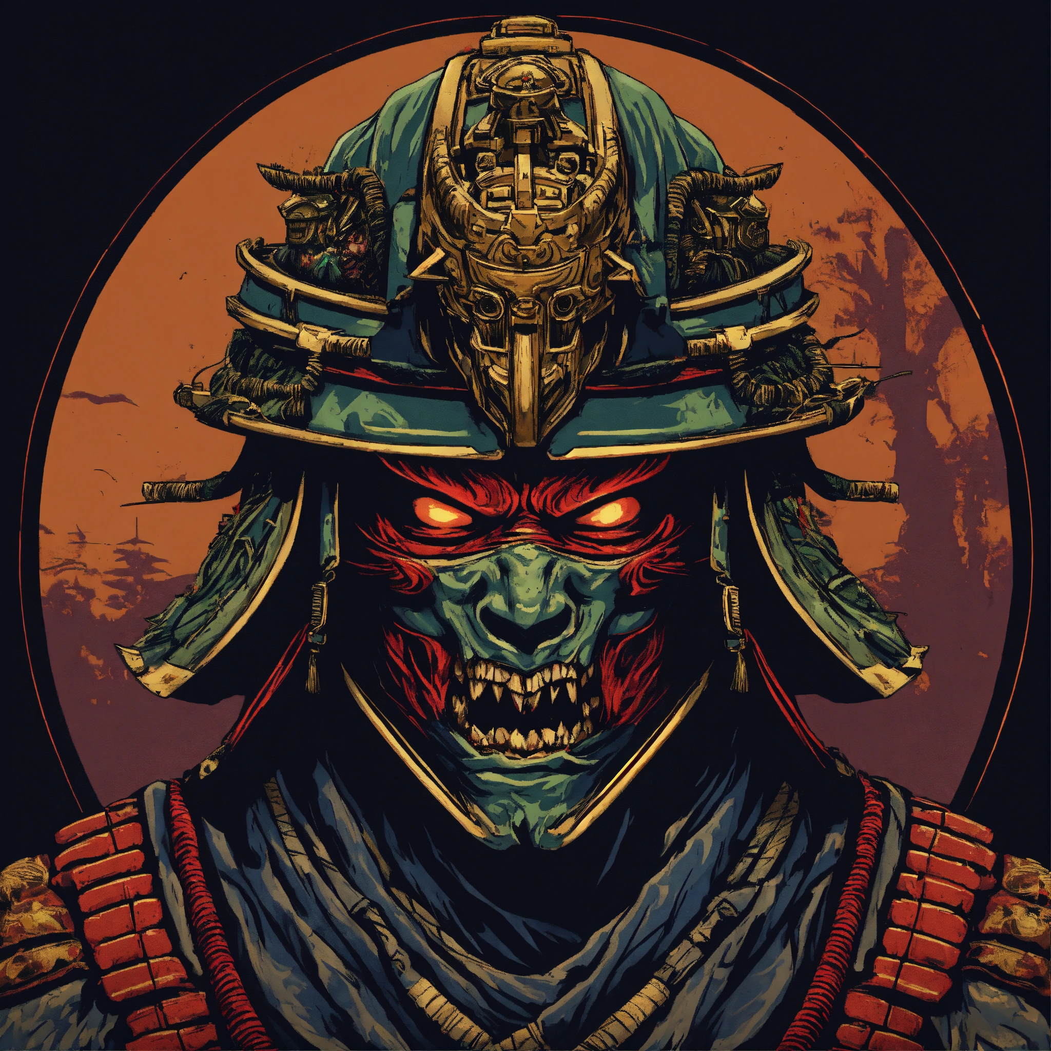 Lexica - Zombie samuraï angry face with helmet samuraï on his head ...