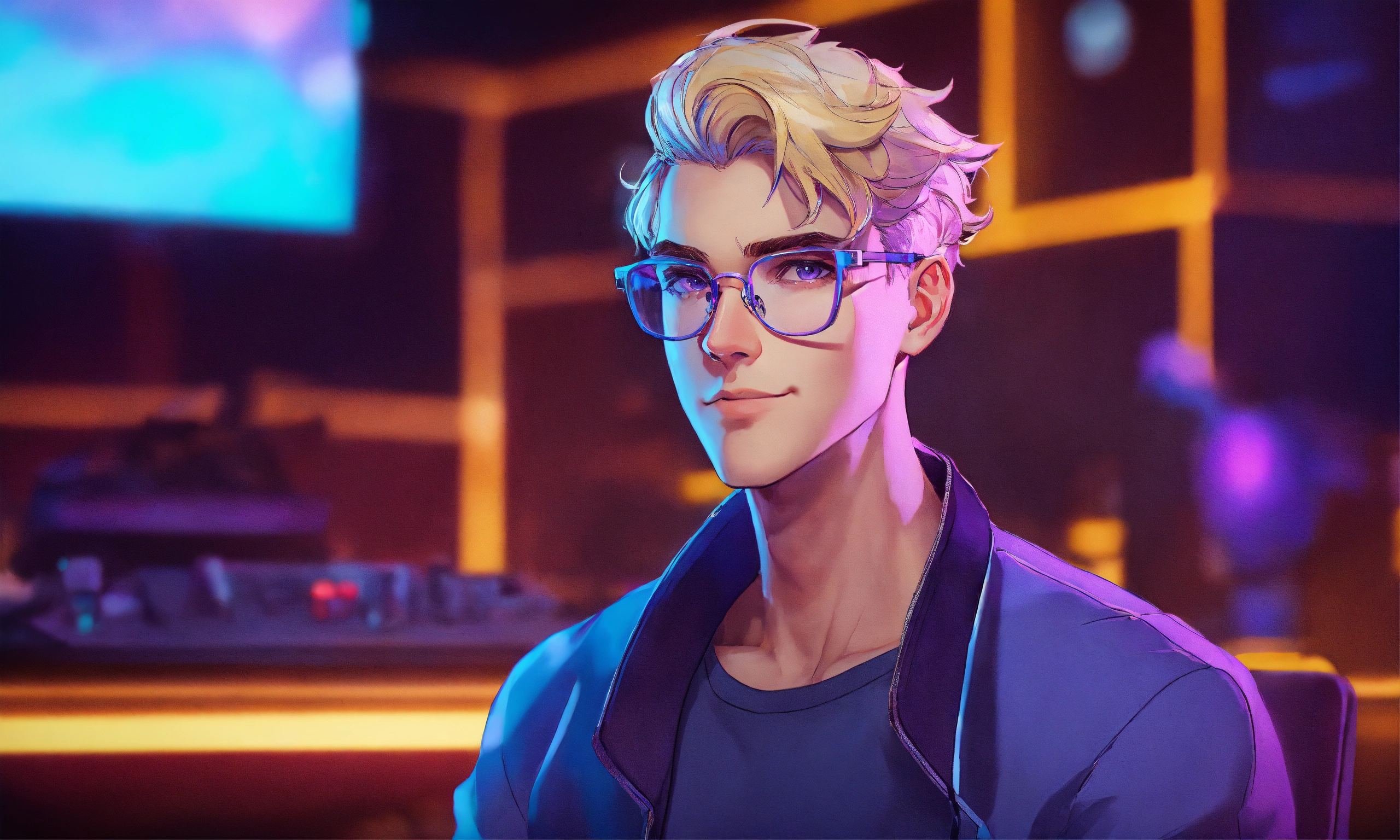 Lexica - A male gaming streamer, blonde hair, clean shaved, short wavy ...