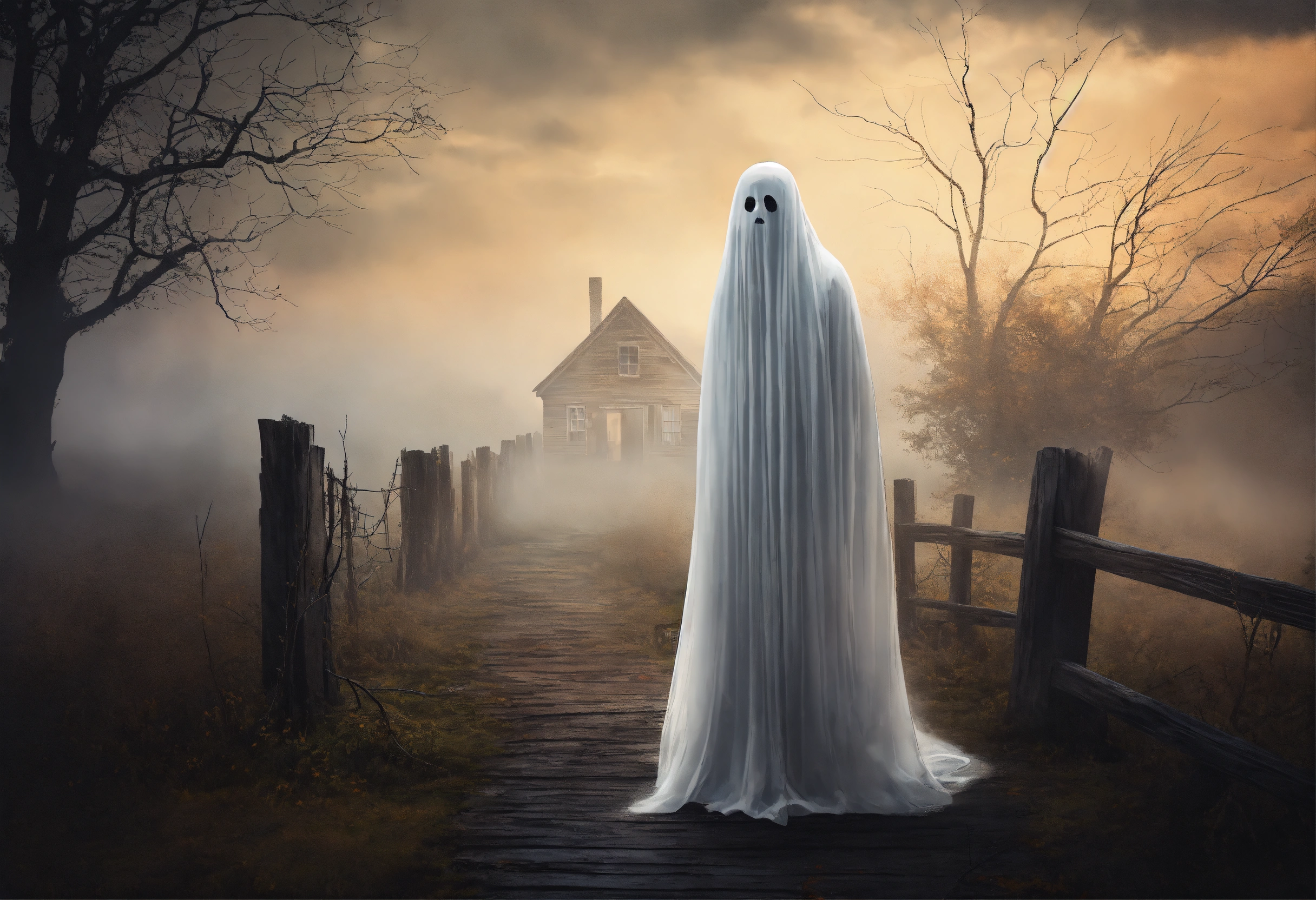 Lexica - Create a digital art piece featuring a white ghost sitting on ...