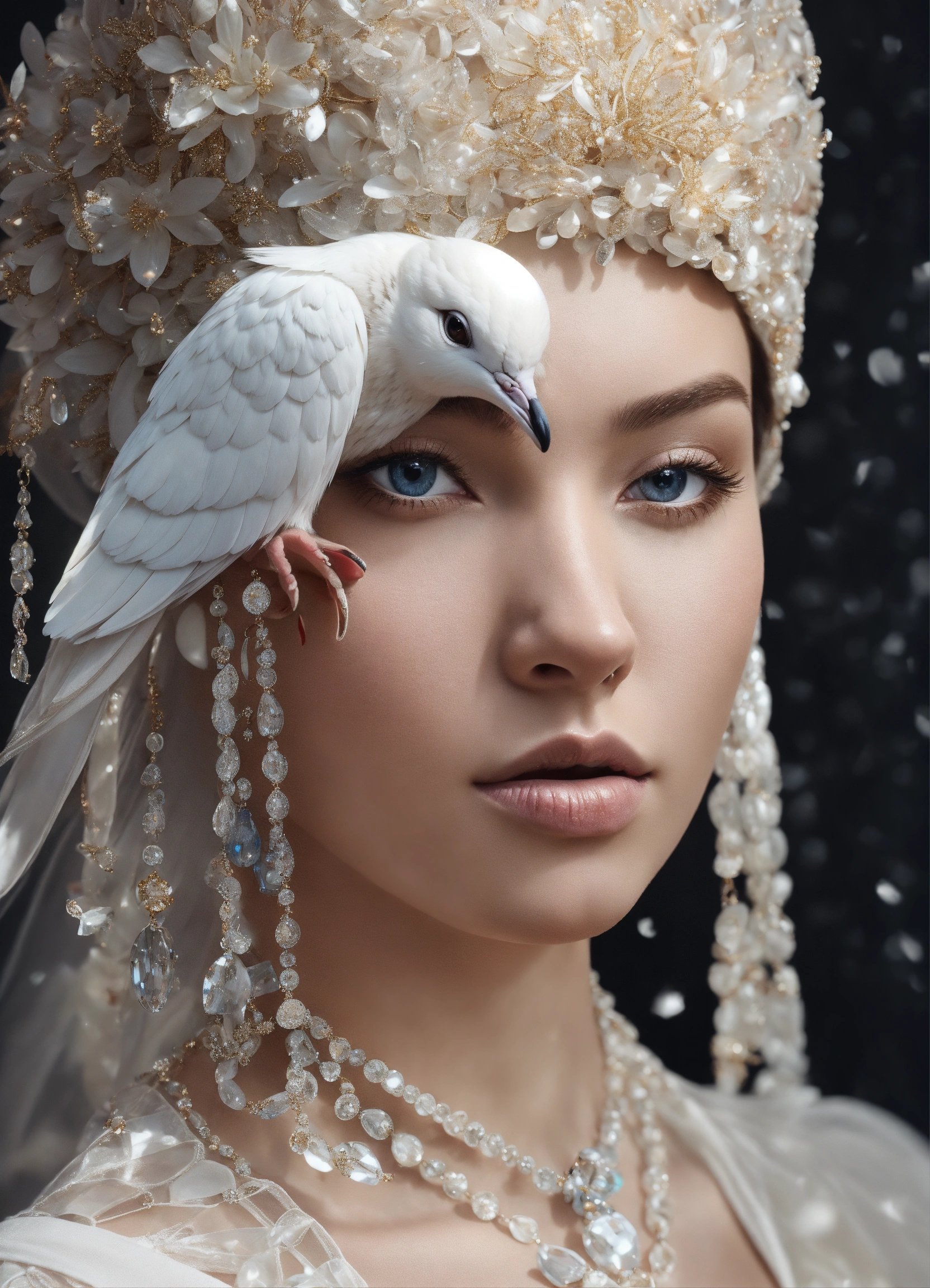 Lexica - A white dove in white swarovski style, high detail, detailed ...